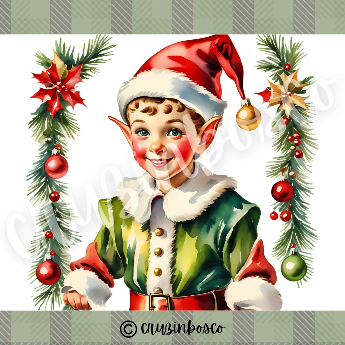 Vintage Christmas Elves Clip Art, 1940s, Retro Xmas, Holiday, Clipart ...