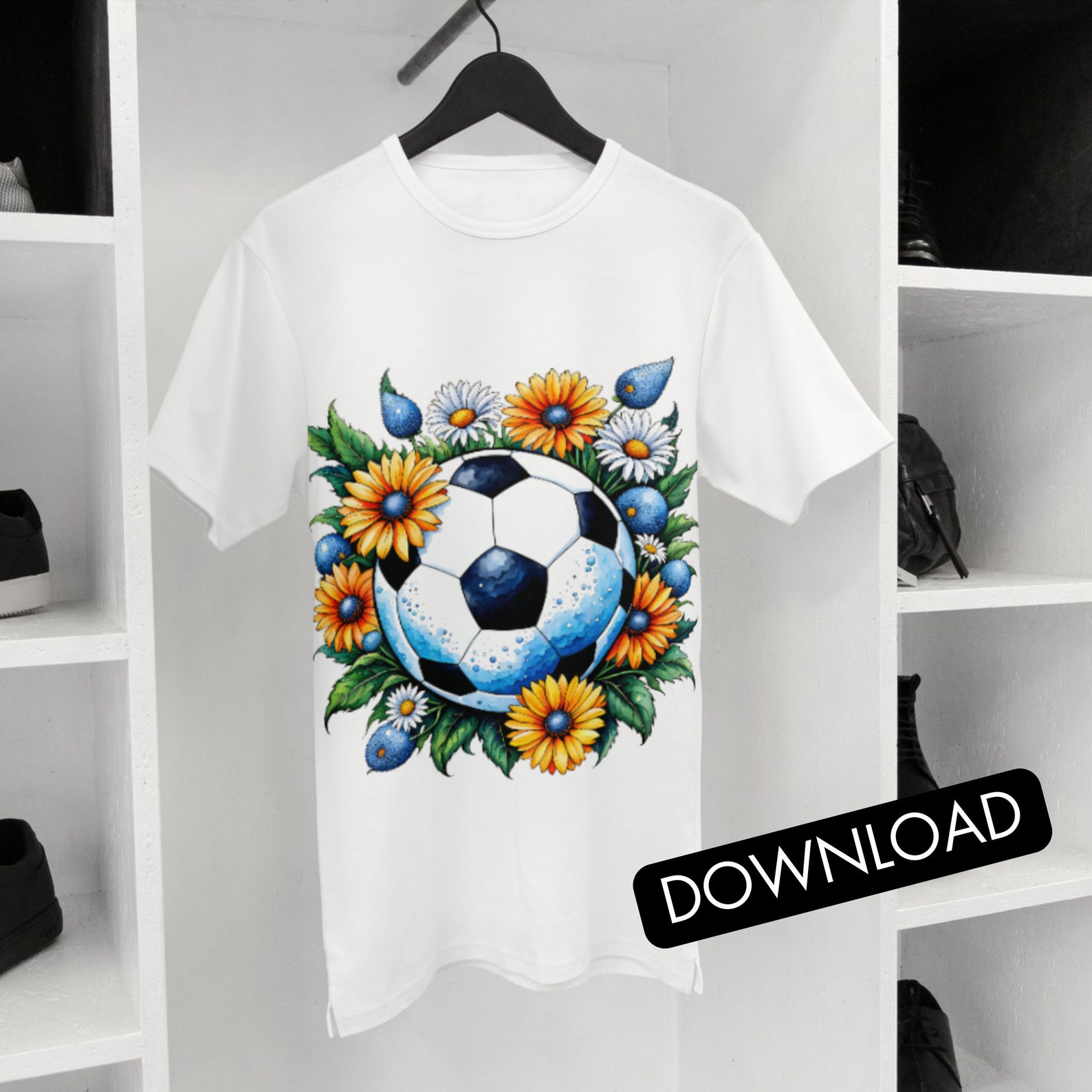 Daisy Soccer PNG, Ball Sublimation Design, Watercolor Sports Flowers ...