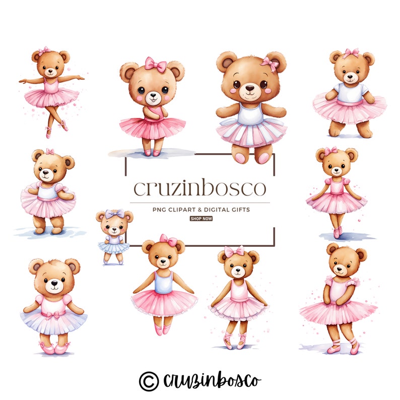 Ballerina Teddy Bear Clipart, Dancer Ballet, Dancing PNG, Digital ...