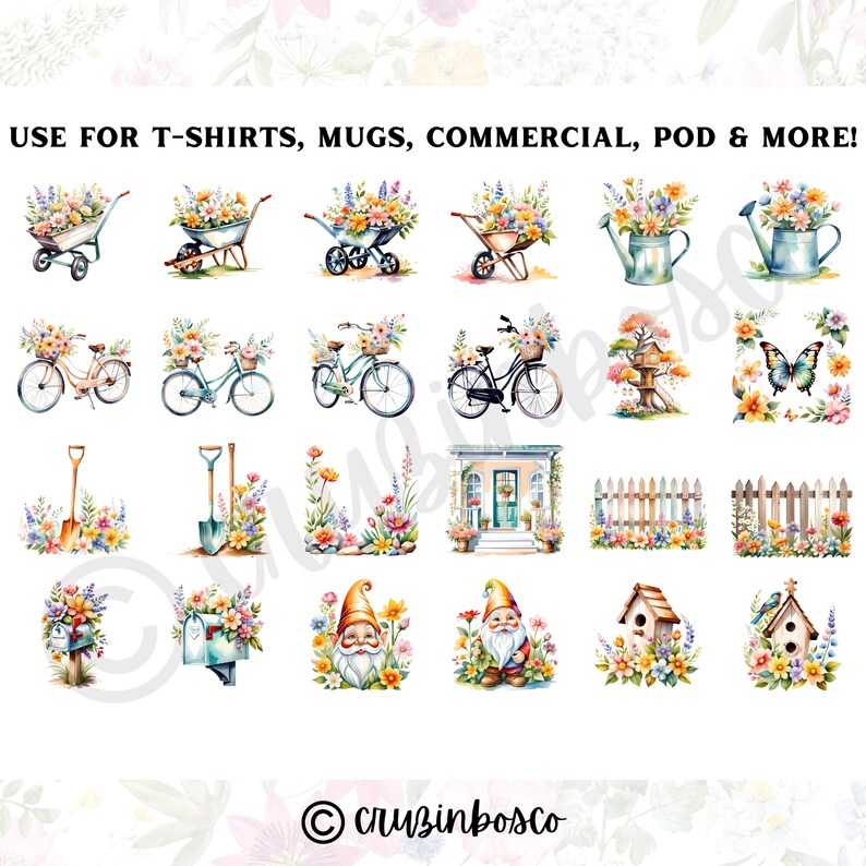 24 Spring Clipart Bundle, Garden Clip Art Set, High Quality PNG ...