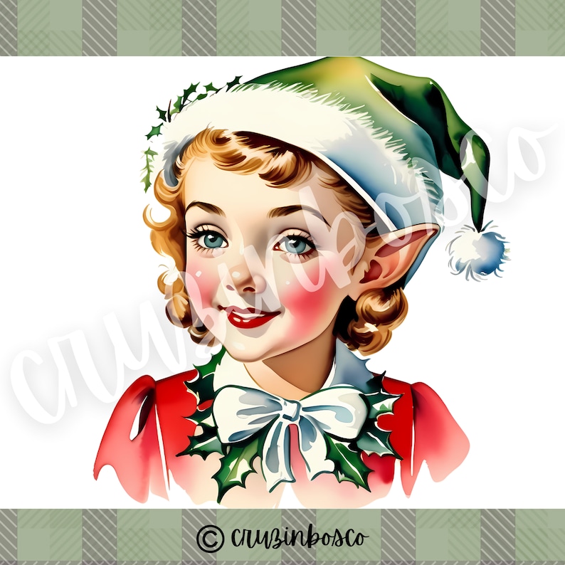 Vintage Christmas Elves Clip Art, 1940s, Retro Xmas, Holiday, Clipart ...