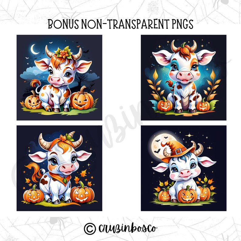 24 Baby Cow Halloween Clipart Bundle, Mootastic Halloween Clip Art Set ...