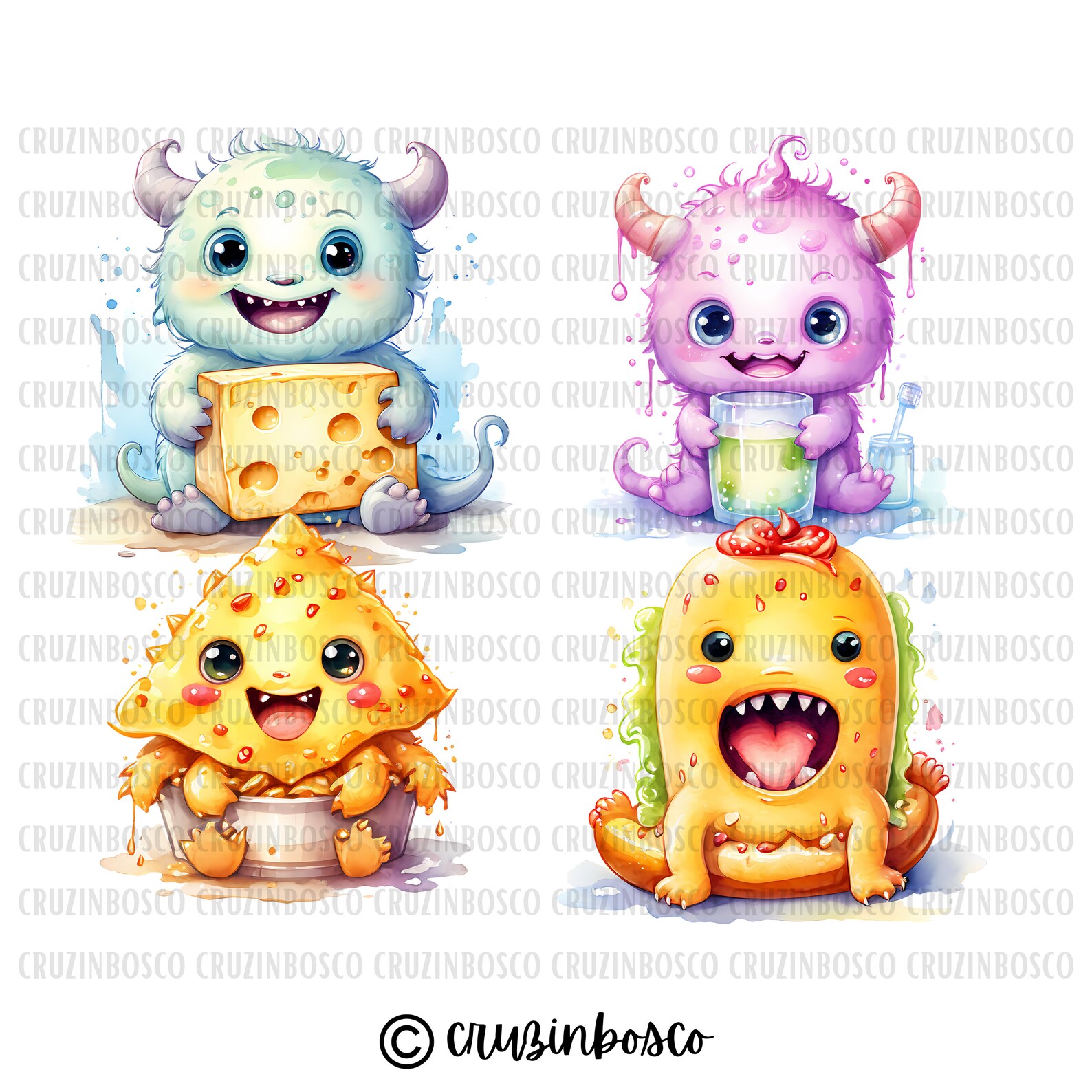 Friendly Food Monster Clipart, Kawaii Cute Junk Food, Foodie, Child ...