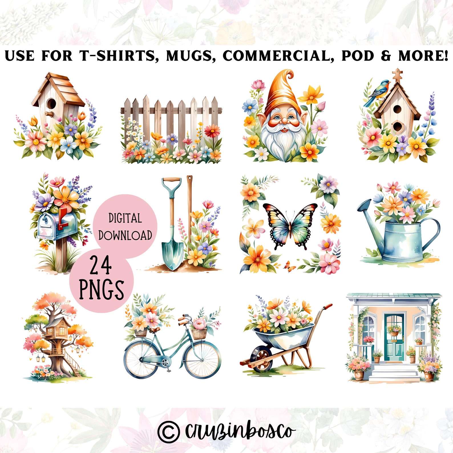24 Spring Clipart Bundle, Garden Clip Art Set, High Quality PNG ...