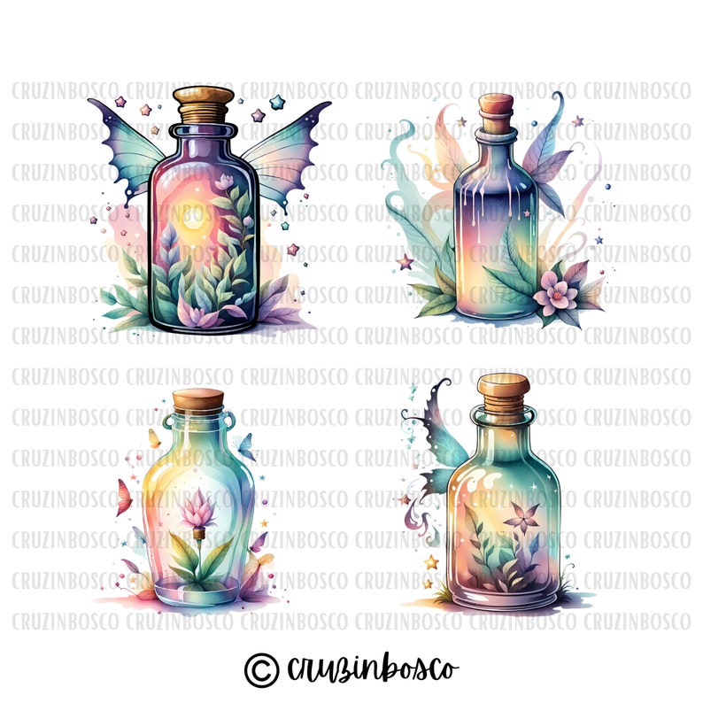 Fairy Potion Bottle Clipart Bundle, Magical Art Set, High Quality PNG ...