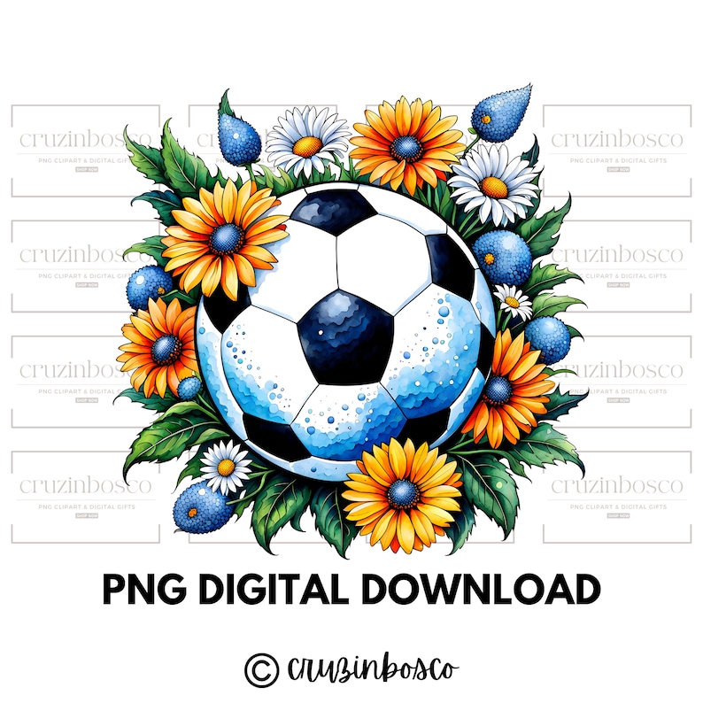 Daisy Soccer PNG, Ball Sublimation Design, Watercolor Sports Flowers ...