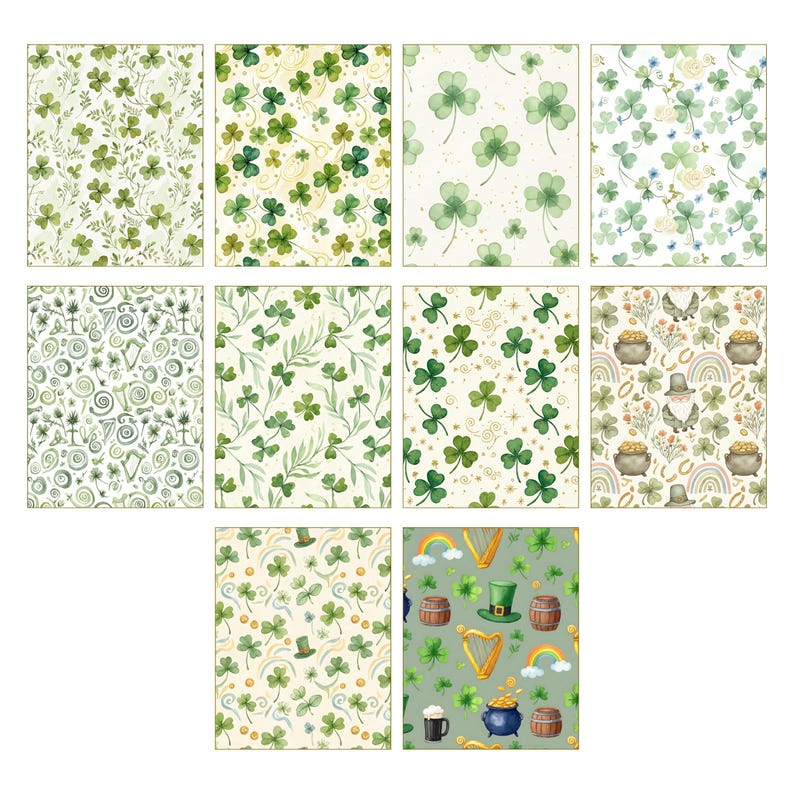 10 St Patrick’s Day Seamless Patterns, Watercolor Shamrock Digital ...