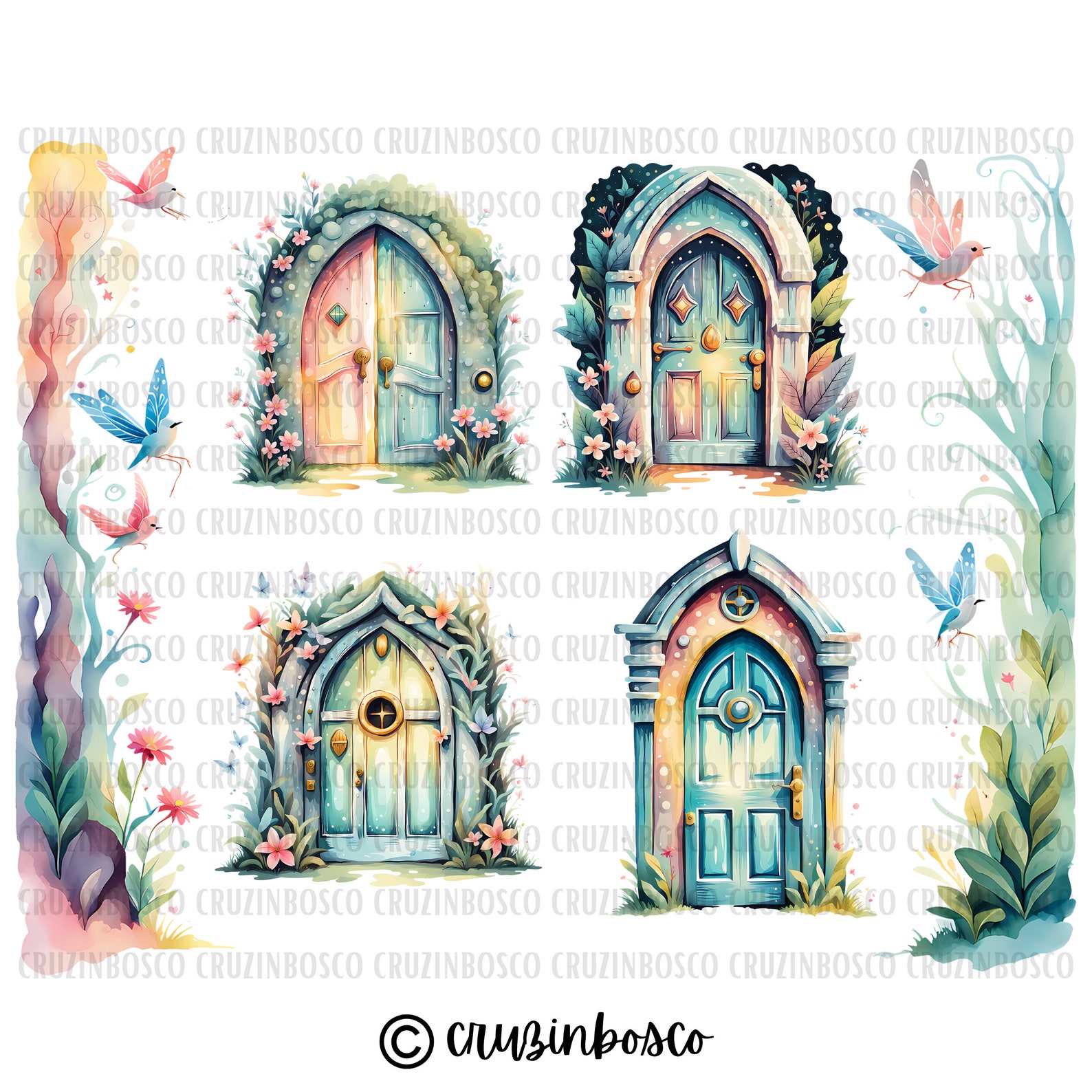 Fairy Potion Bottle Clipart Bundle, Witchy Wings Doors (PNG Digital ...