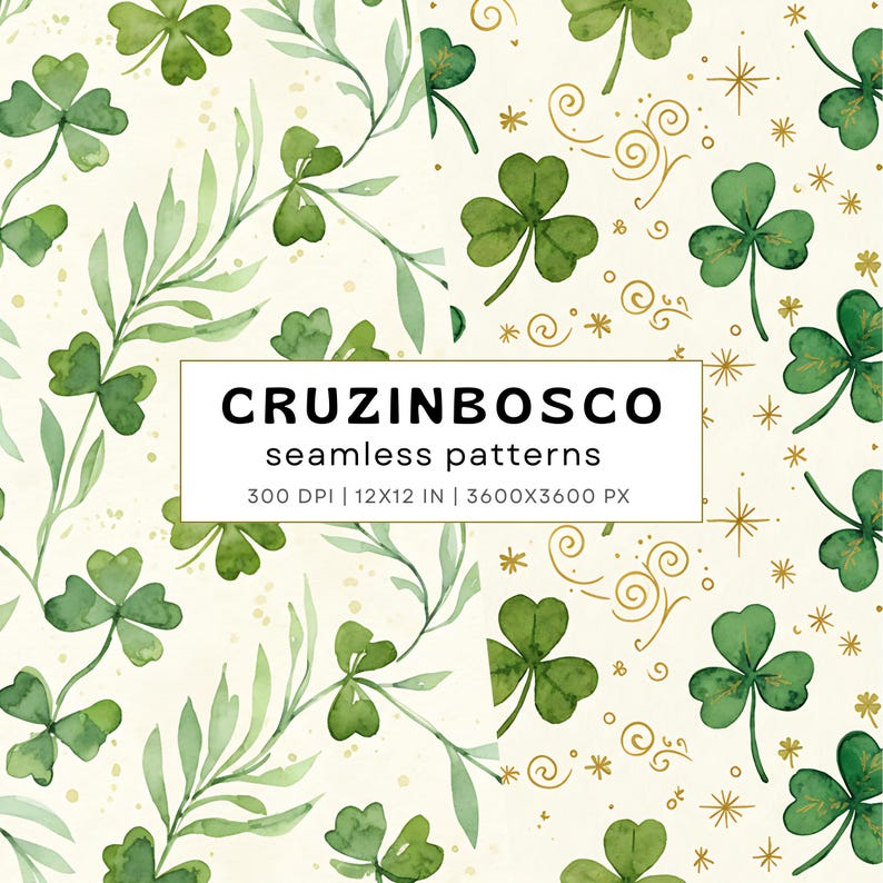 10 St Patrick’s Day Seamless Patterns, Watercolor Shamrock Digital ...