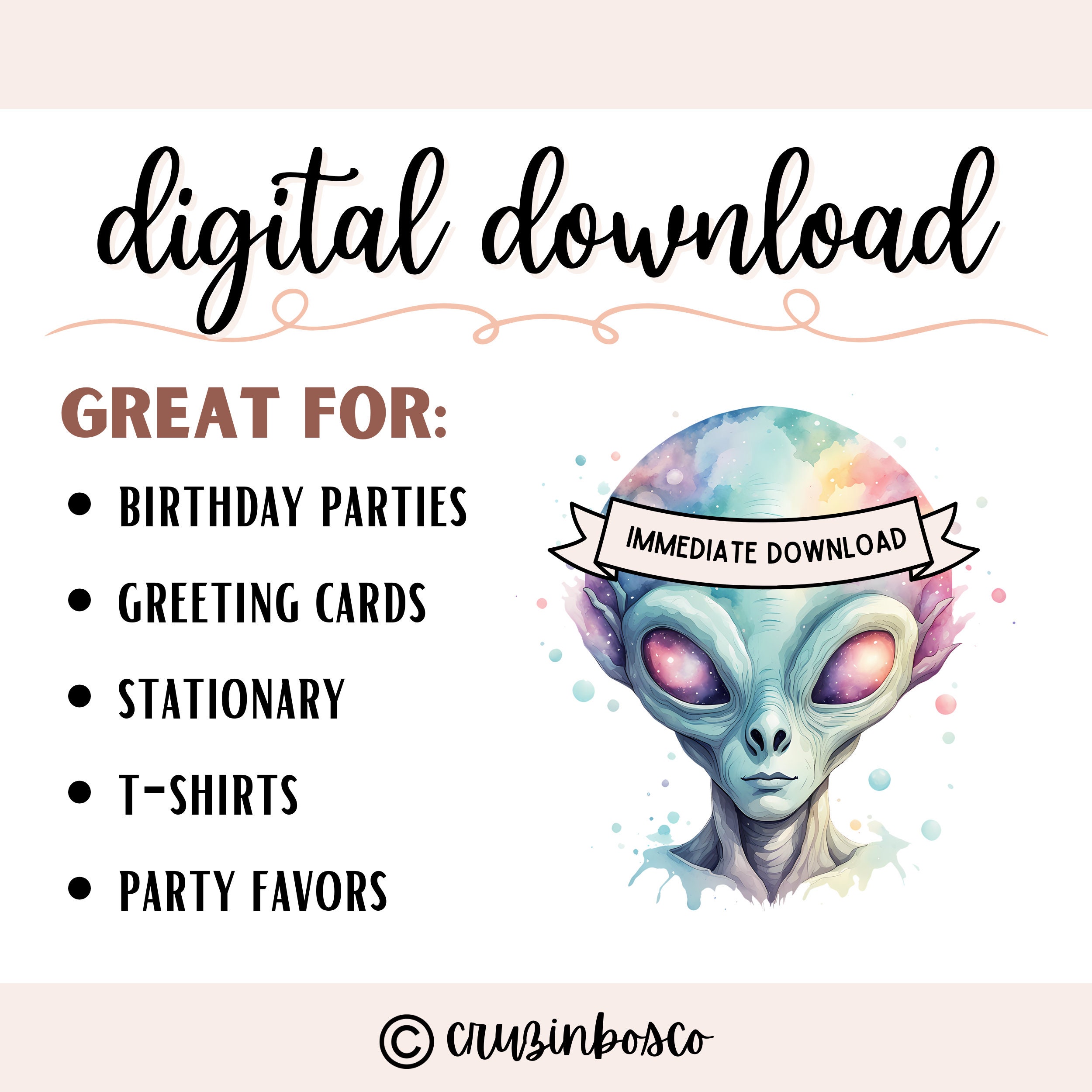 Watercolor Pastel Alien Clipart Bundle, Galactic Space Set, High ...