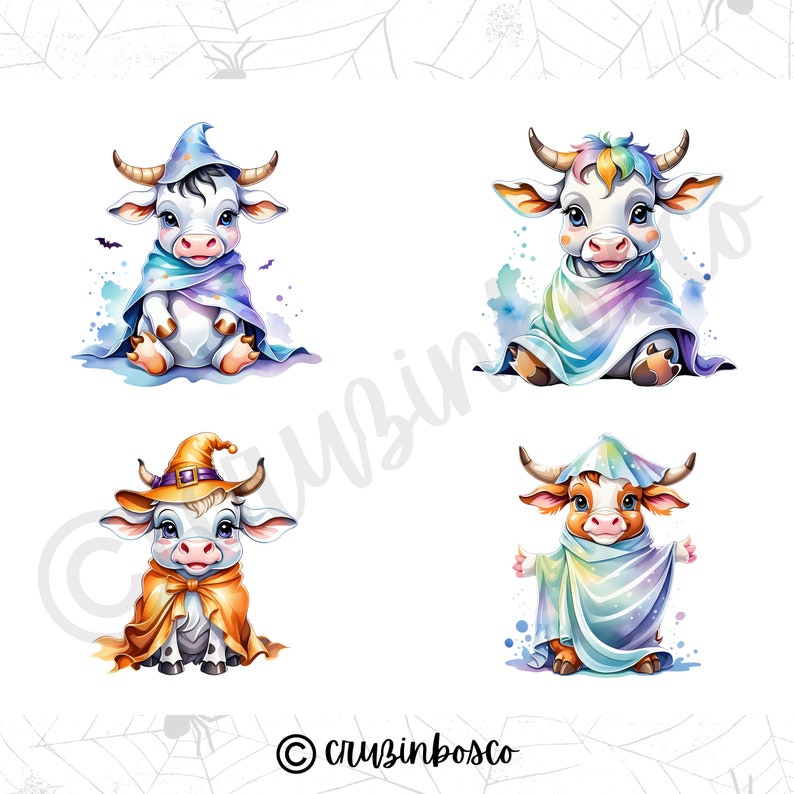 24 Baby Cow Halloween Clipart Bundle, Mootastic Halloween Clip Art Set ...