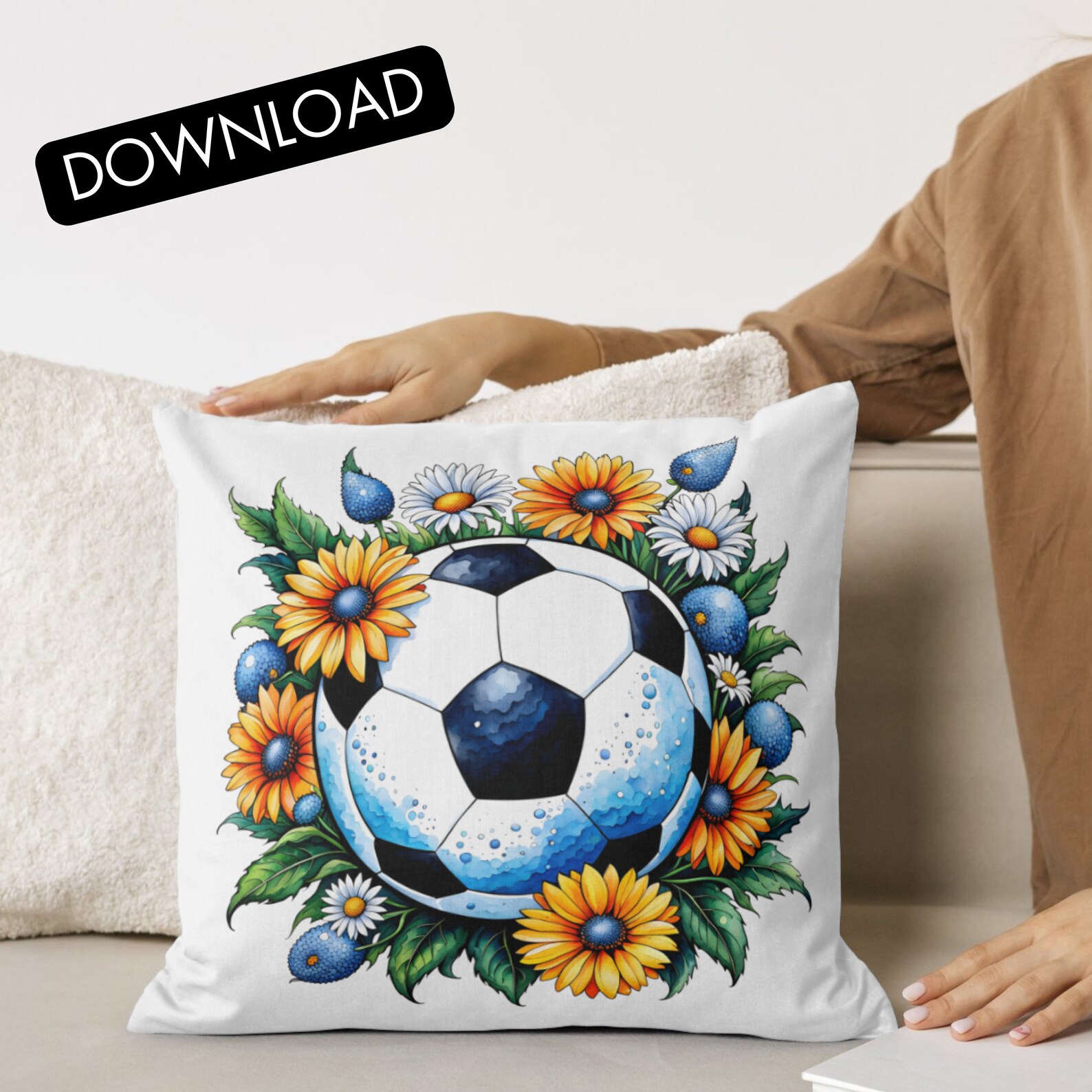 Daisy Soccer PNG, Ball Sublimation Design, Watercolor Sports Flowers ...