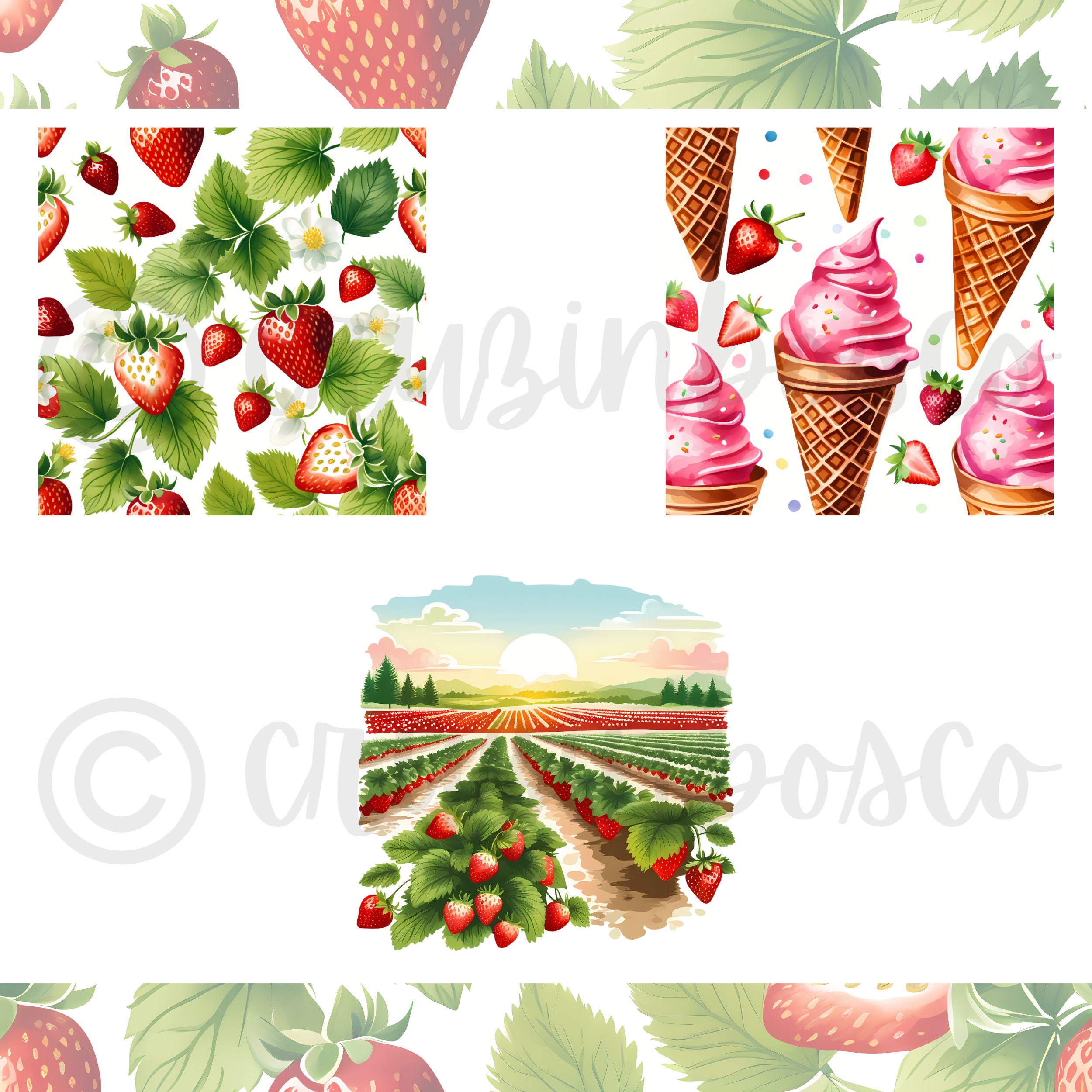 Strawberry Clipart Bundle, Strawberries Set, High Quality PNG, Fruit ...