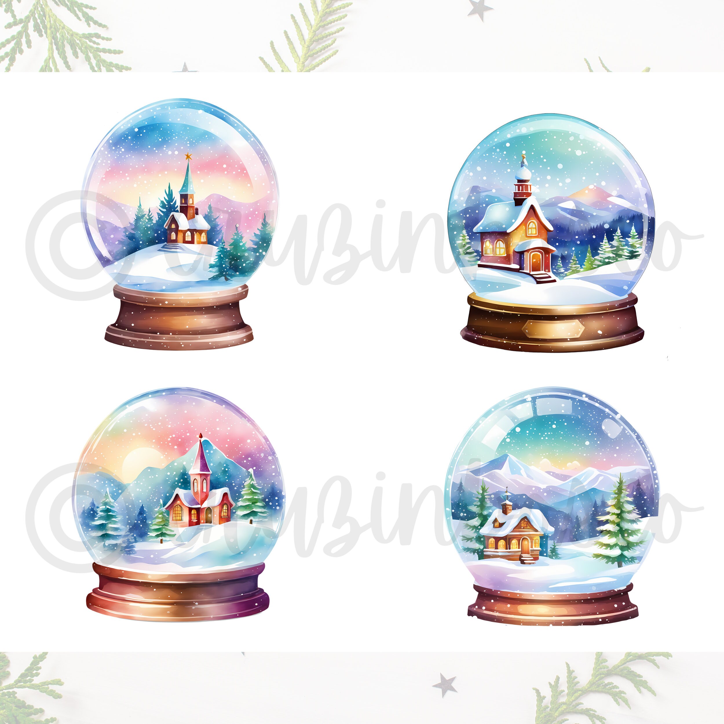 12 Snow Globe Clipart Bundle, Christmas Art Set, High Quality PNG ...