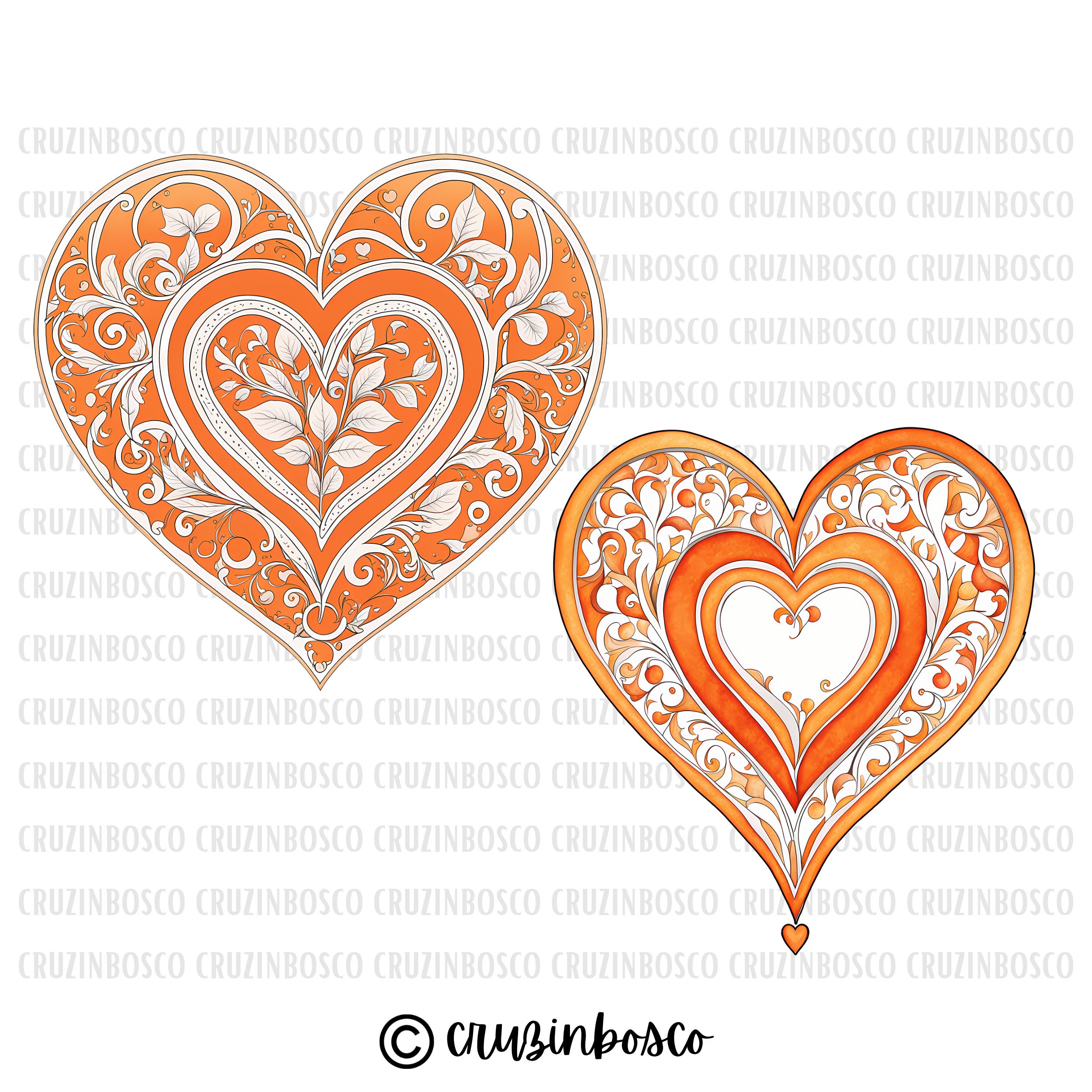 Orange Floral Hearts Clipart Collection Valentine Bundle High Quality ...