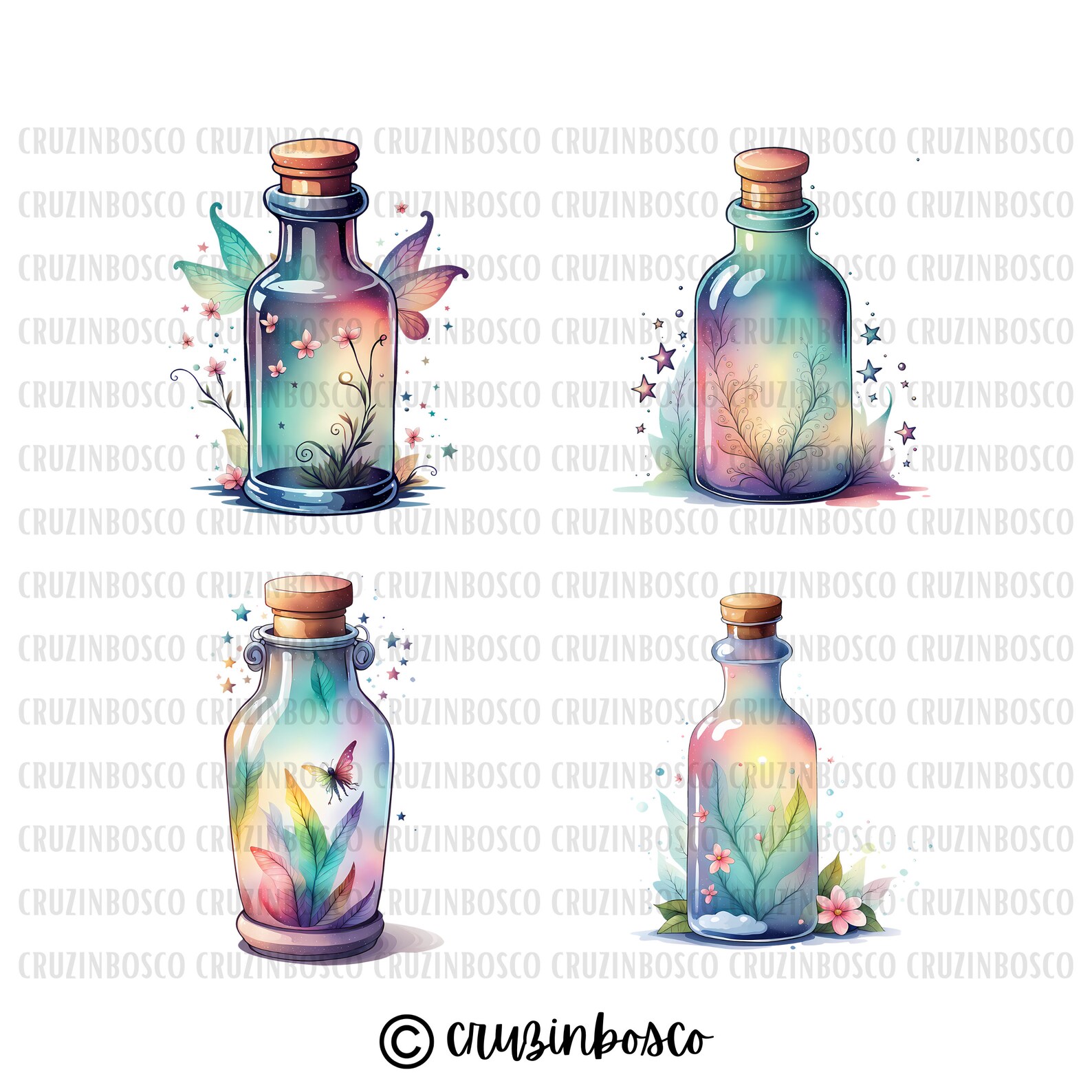 Fairy Potion Bottle Clipart Bundle, Witchy Wings Doors (PNG Digital ...