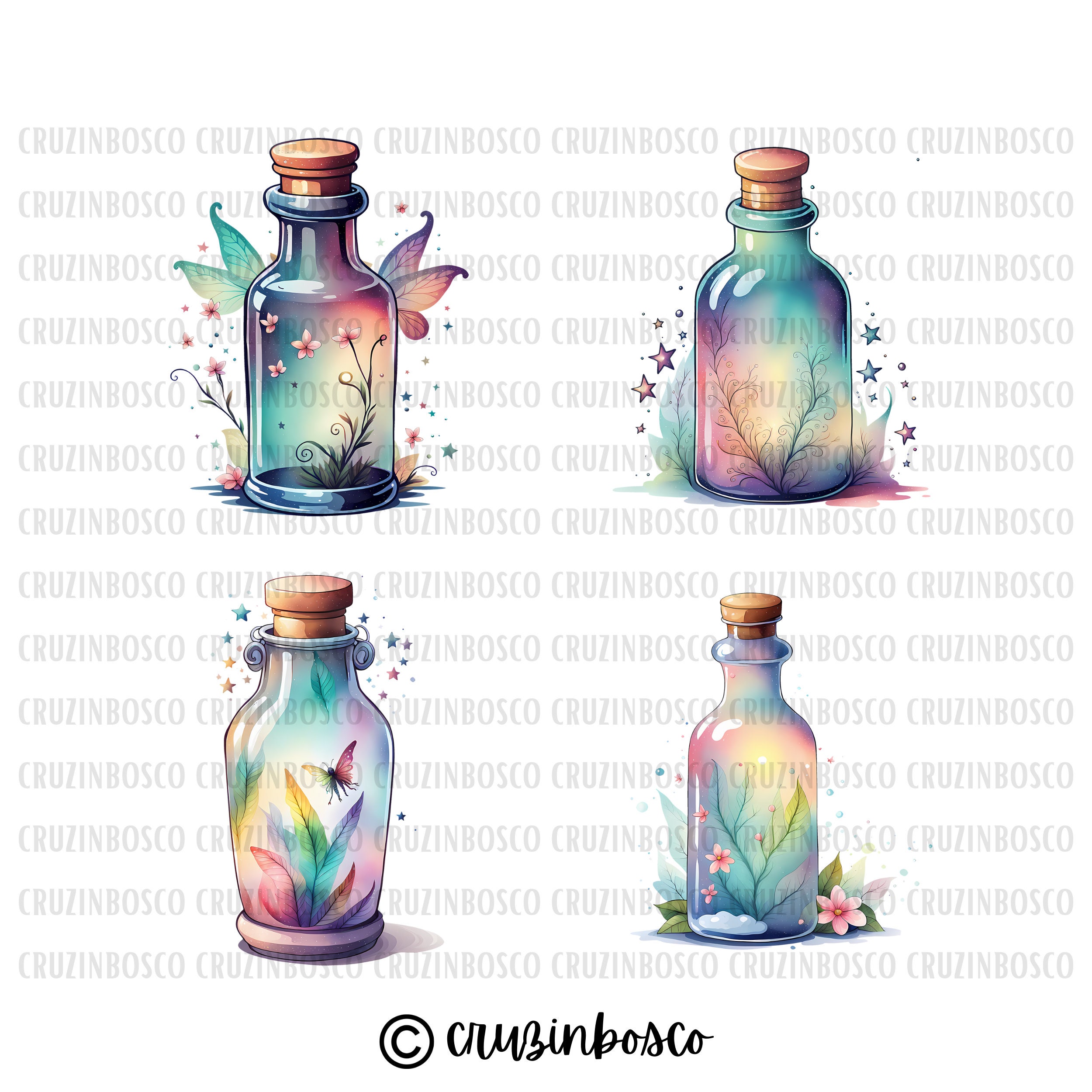 Fairy Potion Bottle Clipart Bundle, Witchy Wings Doors (PNG Digital ...