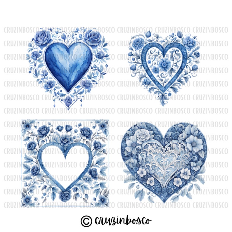 Watercolor Blue Hearts Clipart Collection, Valentine Bundle, High ...