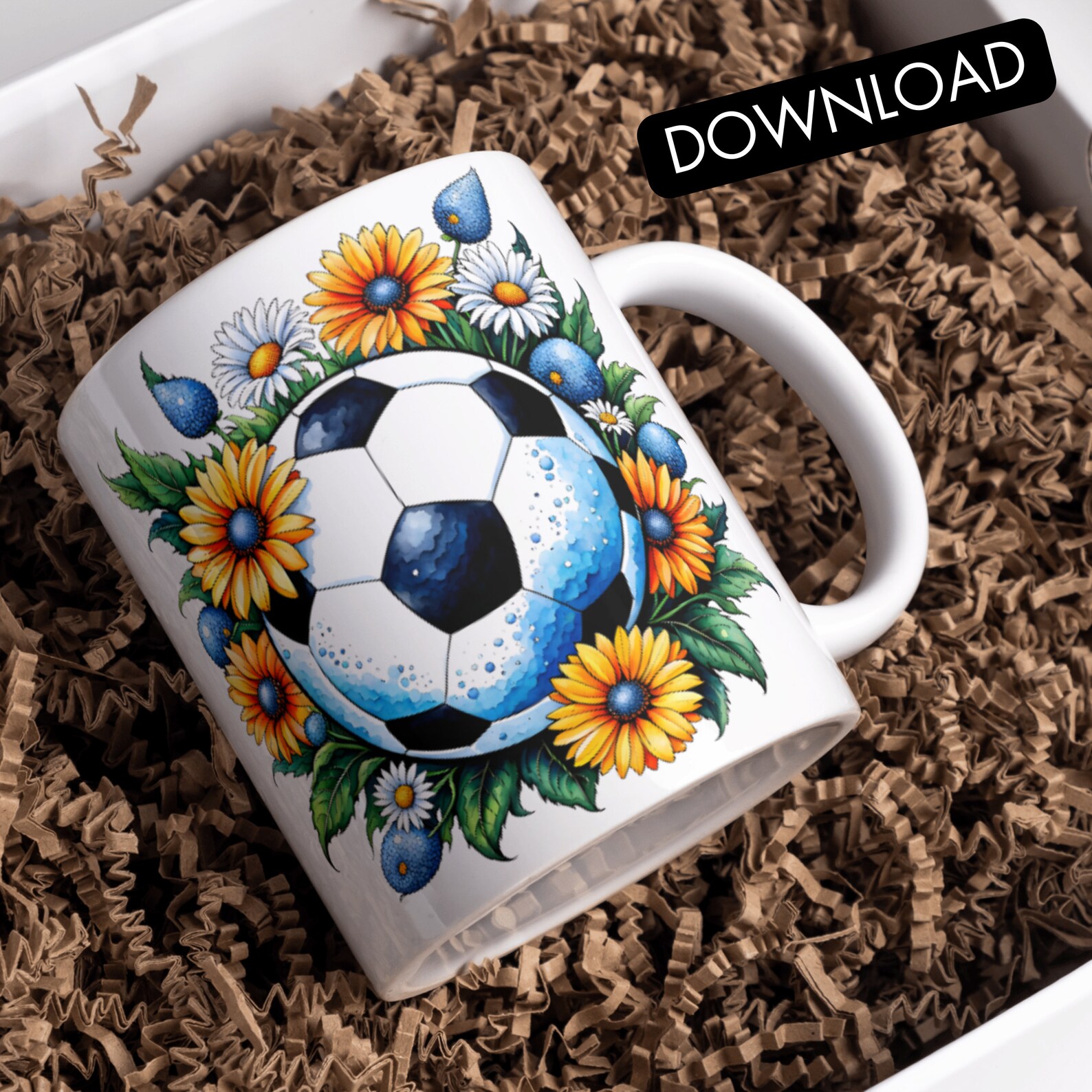 Daisy Soccer PNG, Ball Sublimation Design, Watercolor Sports Flowers ...