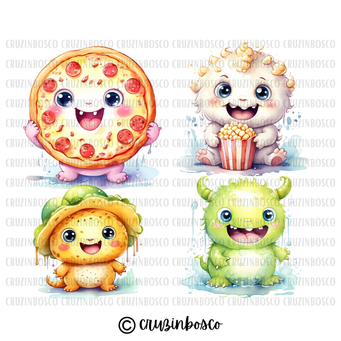 Friendly Food Monster Clipart, Kawaii Cute Junk Food, Foodie, Child ...