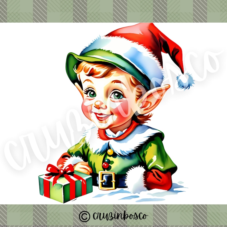 Vintage Christmas Elves Clip Art, 1940s, Retro Xmas, Holiday, Clipart ...