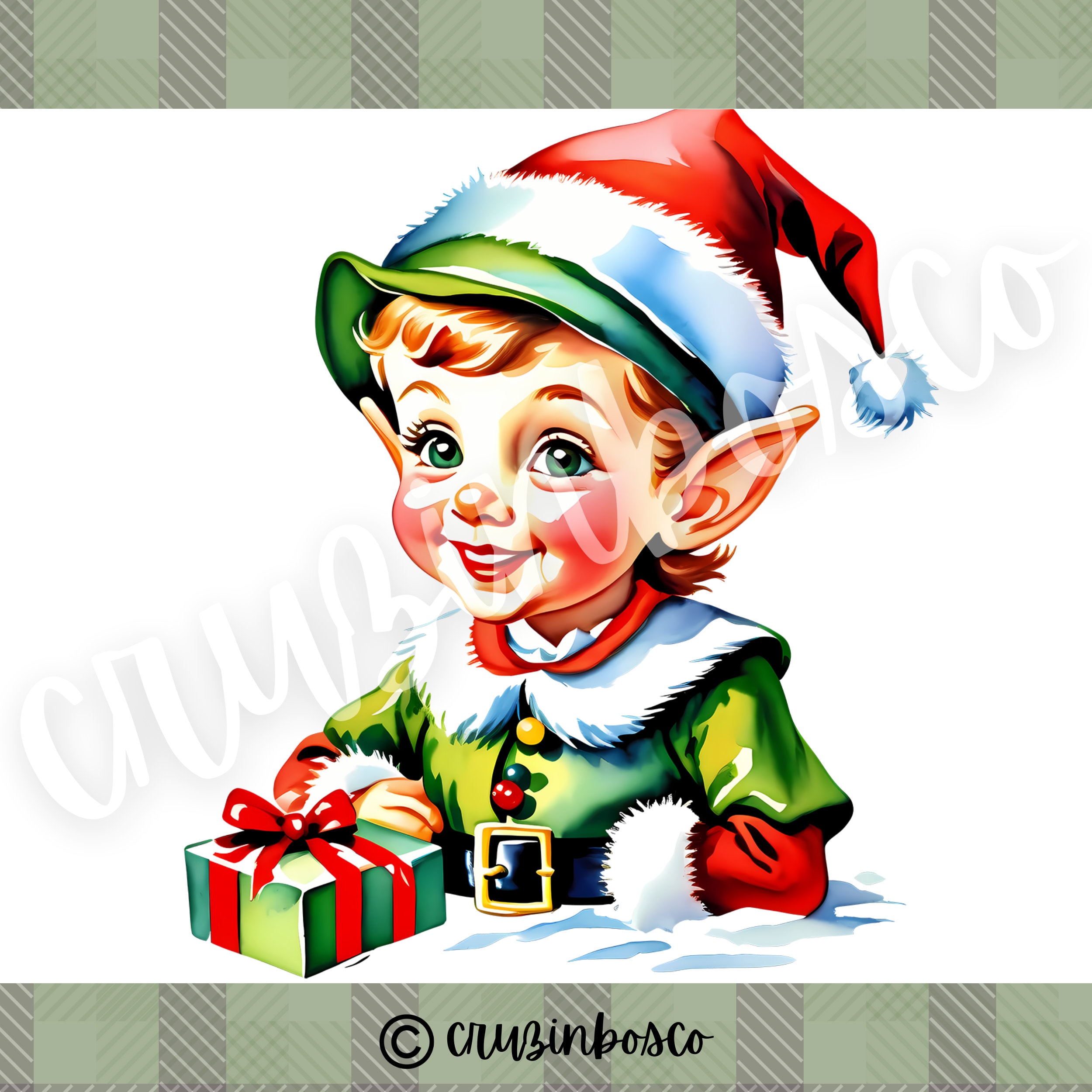 Vintage Christmas Elves Clip Art, 1940s, Retro Xmas, Holiday, Clipart ...