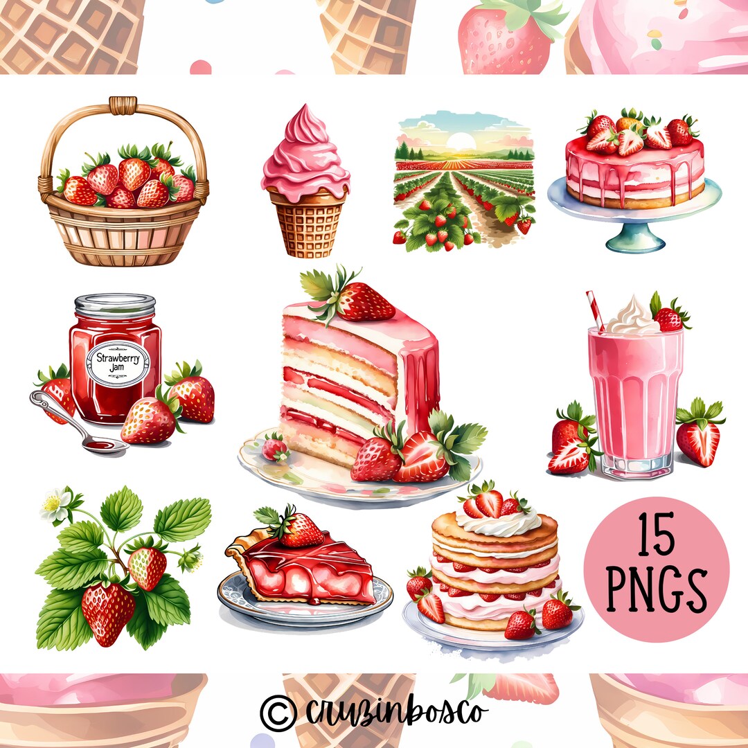 Strawberry Clipart Bundle, Strawberries Set, High Quality PNG, Fruit ...