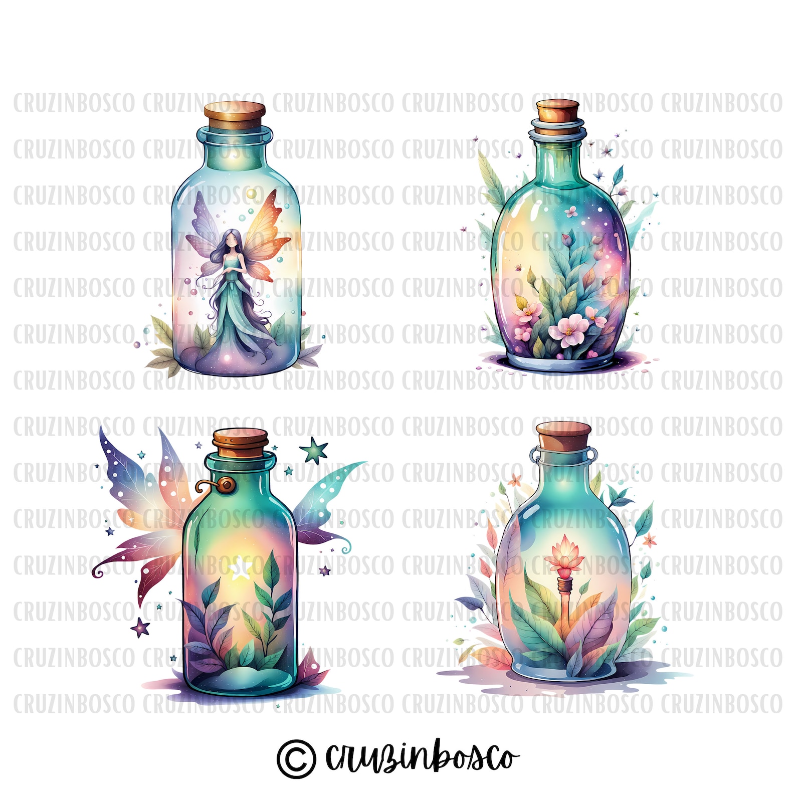 Fairy Potion Bottle Clipart Bundle, Witchy Wings Doors (PNG Digital ...