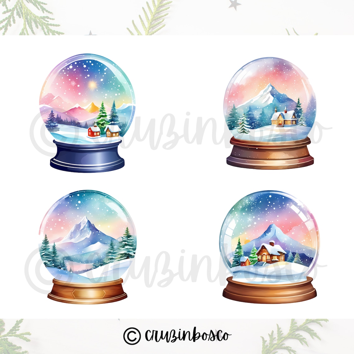 12 Snow Globe Clipart Bundle, Christmas Art Set, High Quality PNG ...