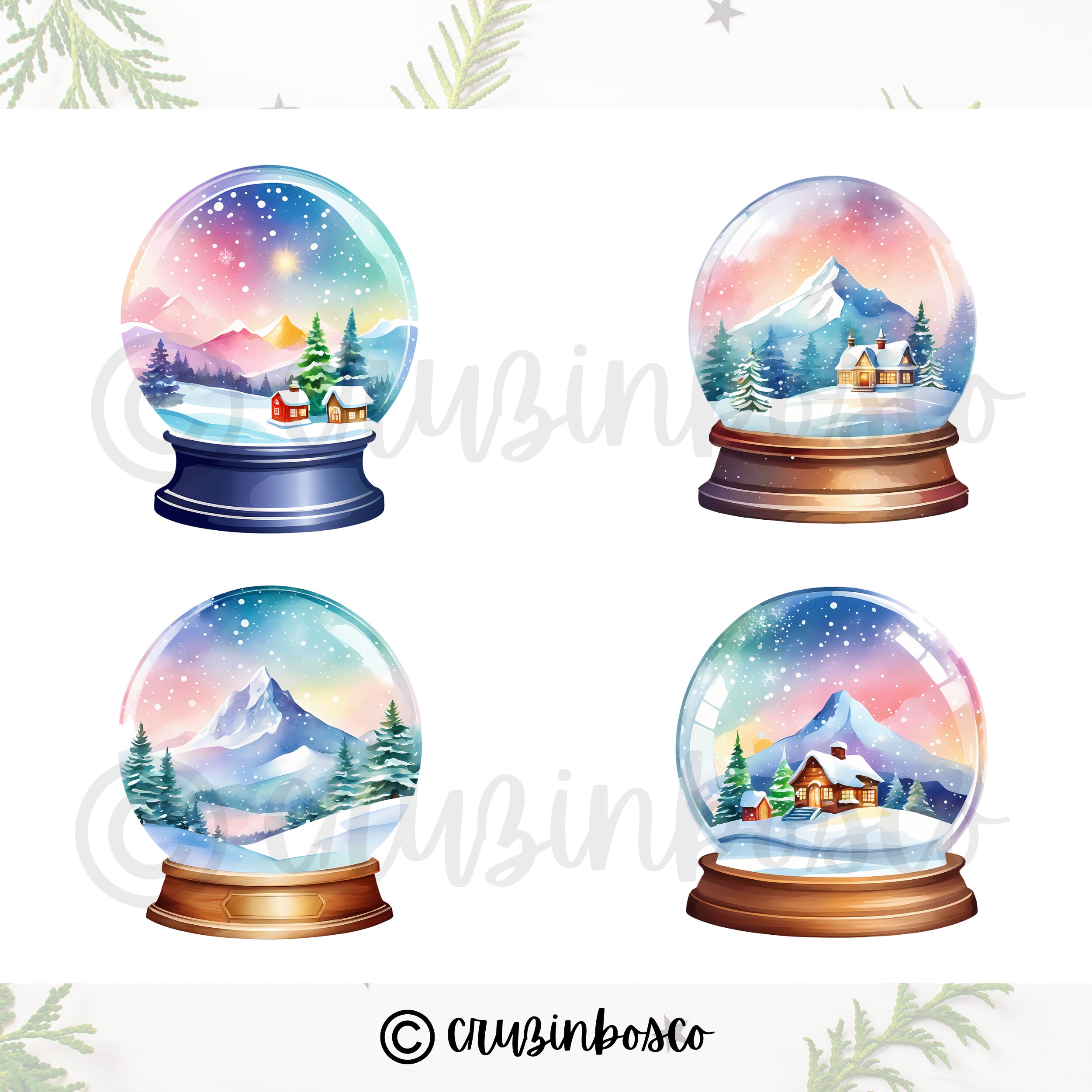 12 Snow Globe Clipart Bundle, Christmas Art Set, High Quality PNG ...