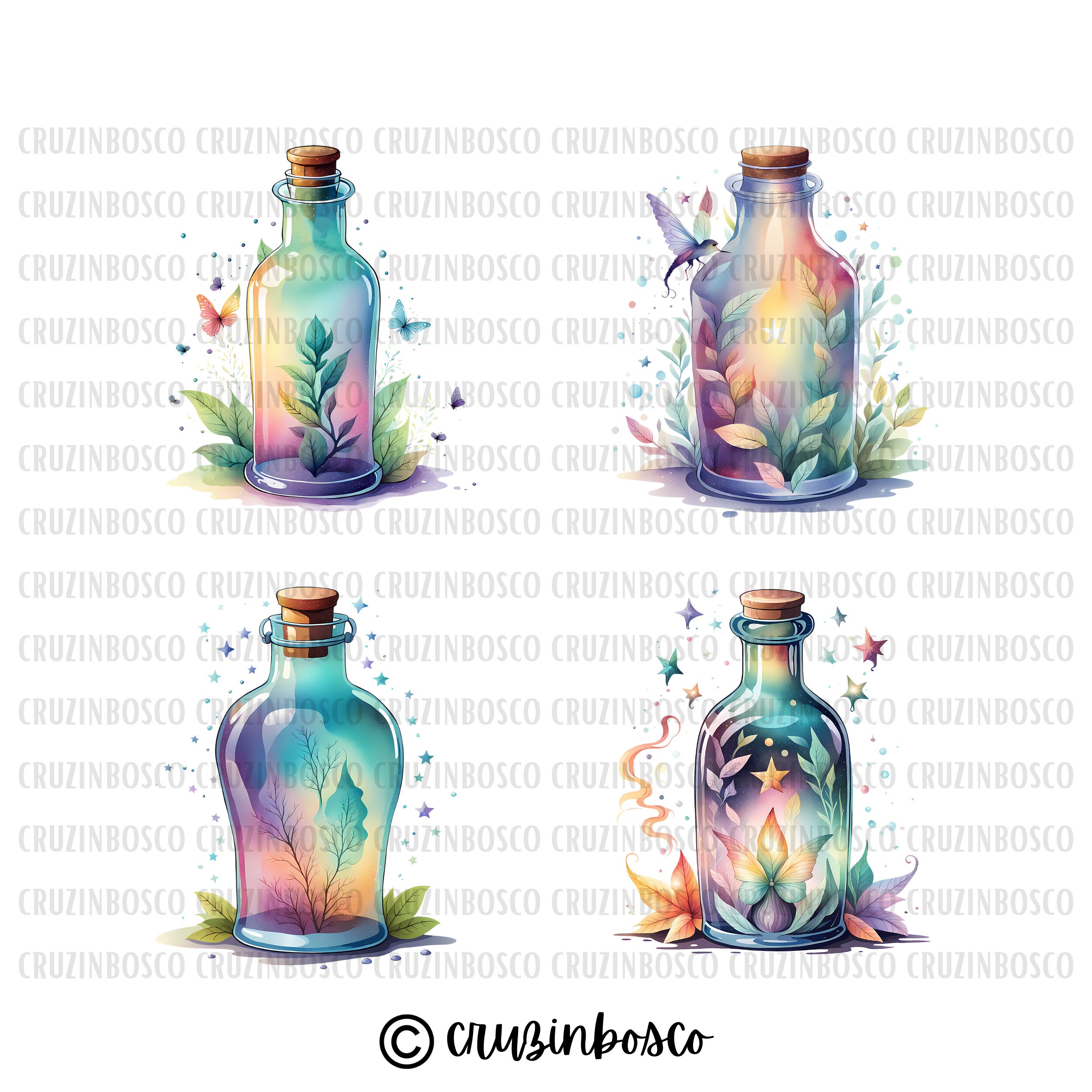 Fairy Potion Bottle Clipart Bundle, Magical Art Set, High Quality PNG ...