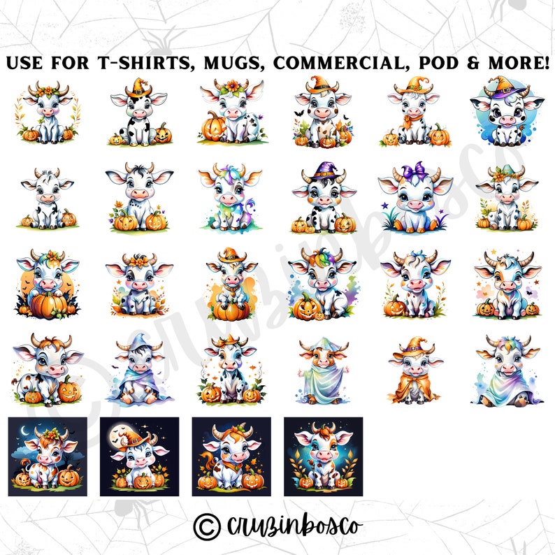 24 Baby Cow Halloween Clipart Bundle, Mootastic Halloween Clip Art Set ...