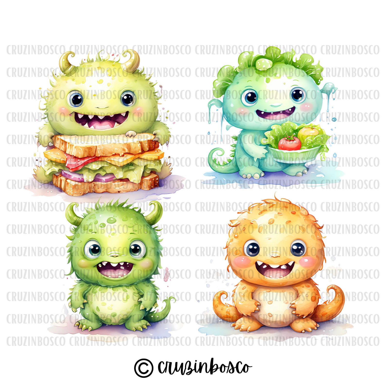 Friendly Food Monster Clipart, Kawaii Cute Junk Food, Foodie, Child ...
