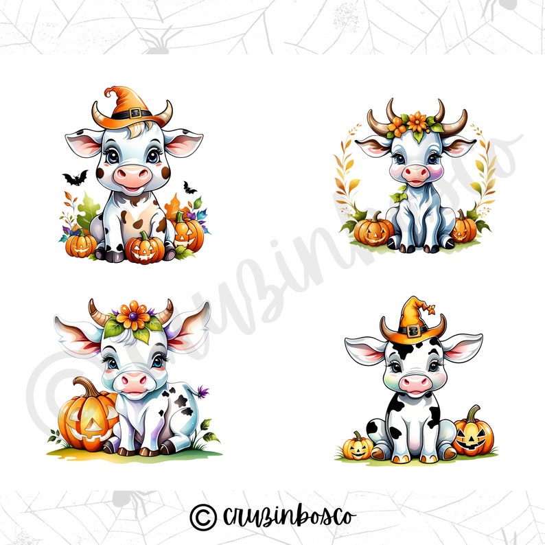 24 Baby Cow Halloween Clipart Bundle, Mootastic Halloween Clip Art Set ...
