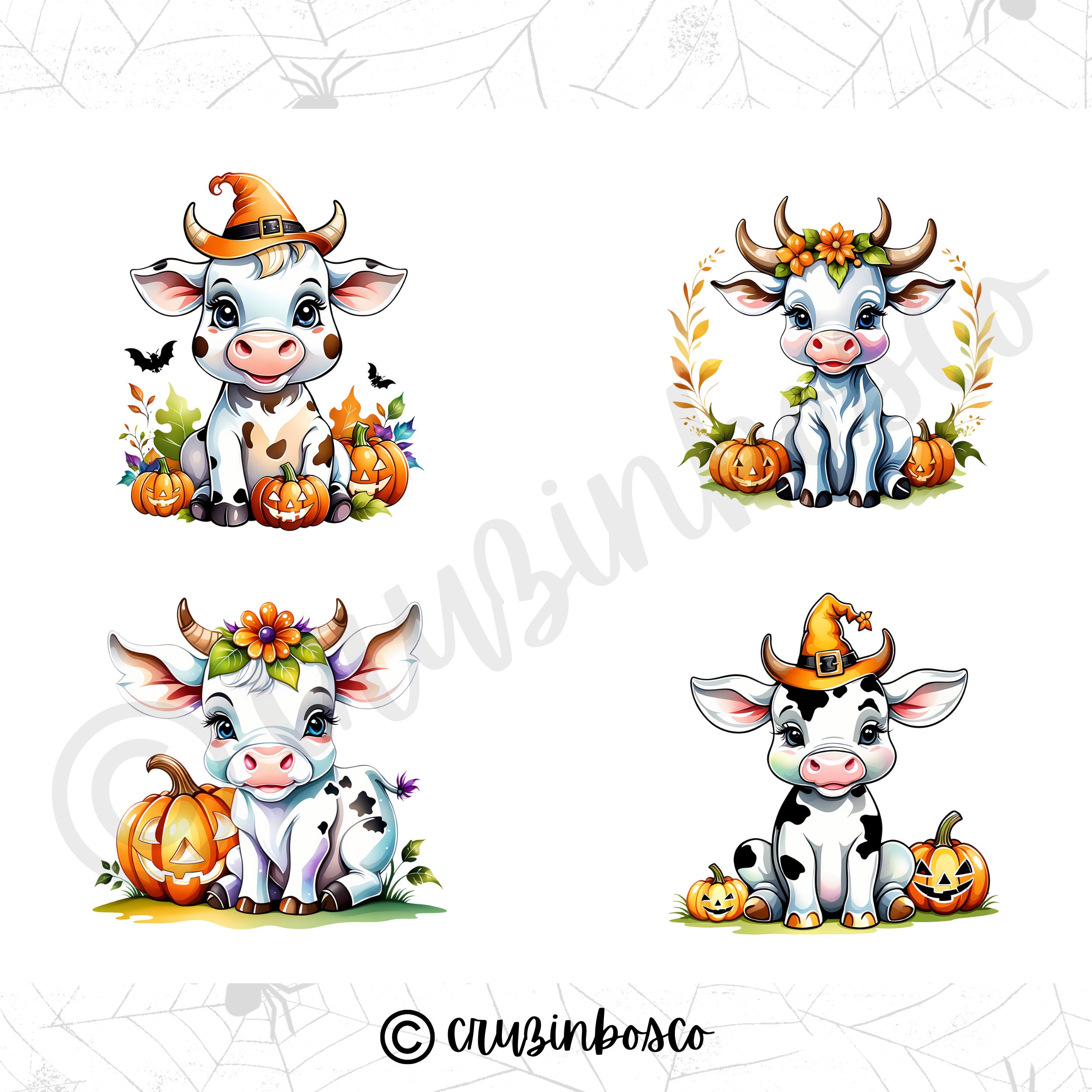 24 Baby Cow Halloween Clipart Bundle, Mootastic Halloween Clip Art Set ...