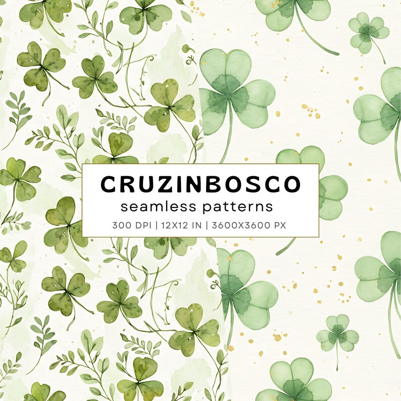 10 St Patrick’s Day Seamless Patterns, Watercolor Shamrock Digital ...