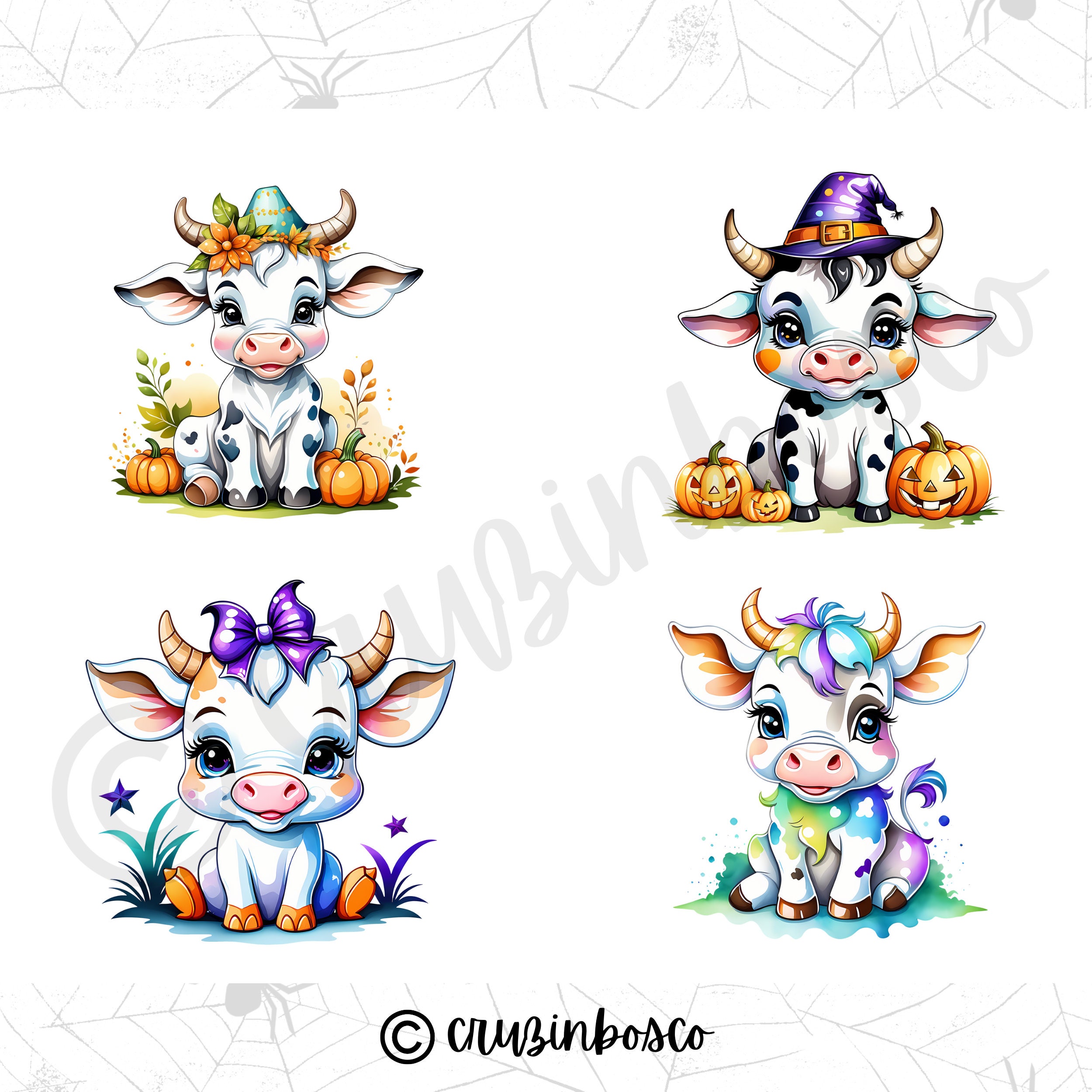 24 Baby Cow Halloween Clipart Bundle, Mootastic Halloween Clip Art Set ...