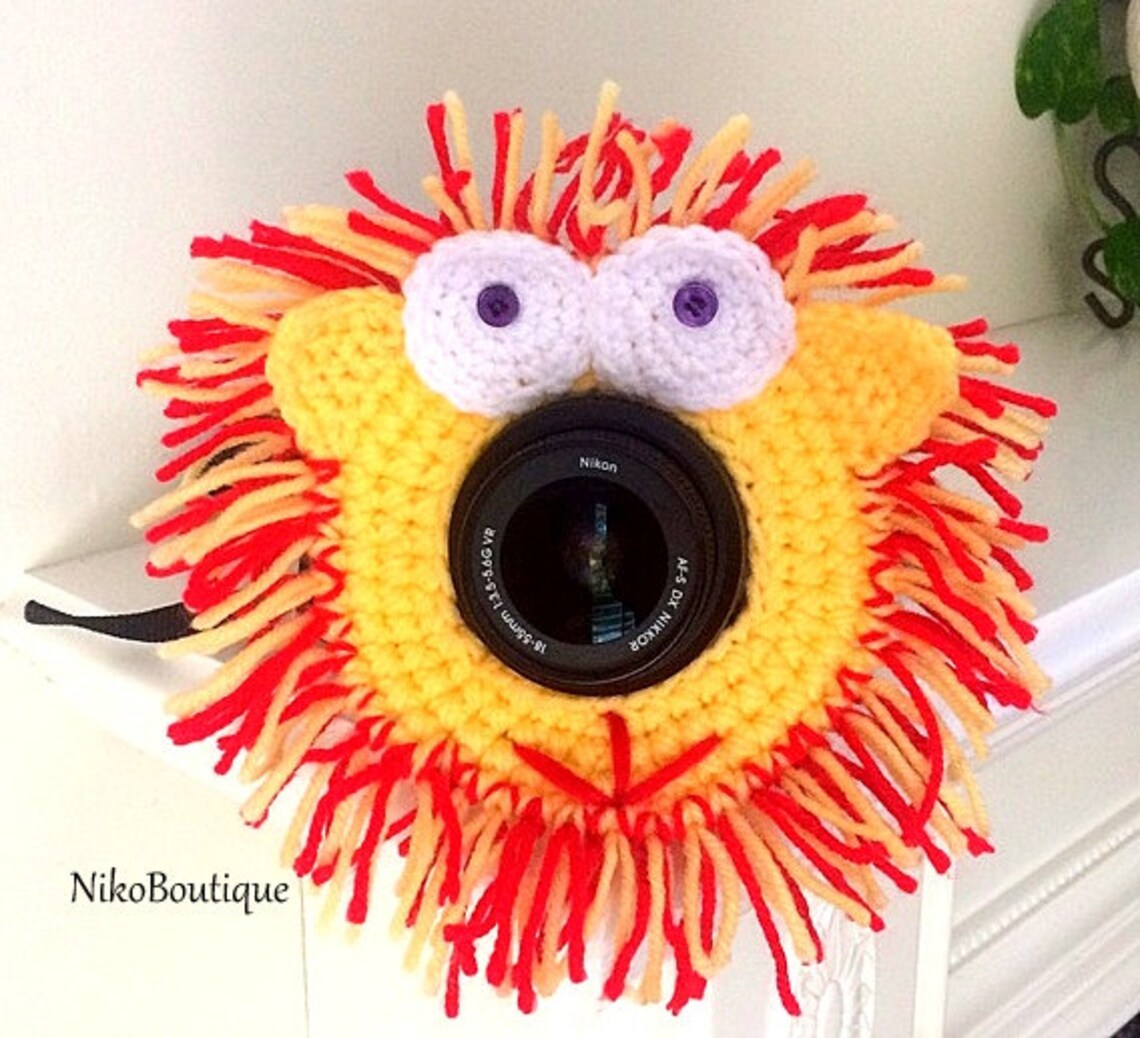 Crochet Lion Lens Critter, Camera Buddies, Camera Lens Buddy, Toys ...