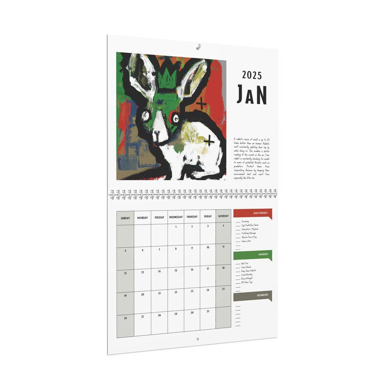 2025 Rabbit Calendar, Artist Inspired, Pet Planner, Rabbit Care Guide ...