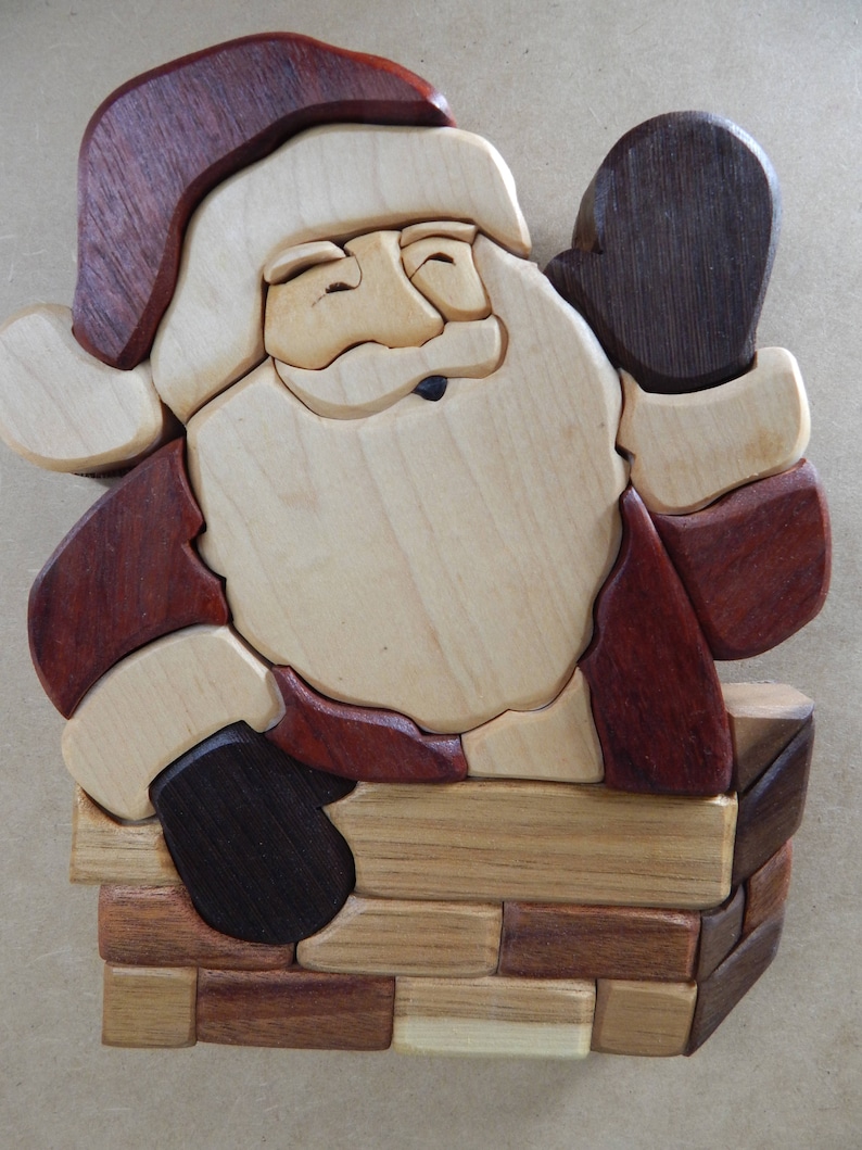 Santa Claus in Chimney Wood Intarsia Wall hanging Handcrafted | Etsy