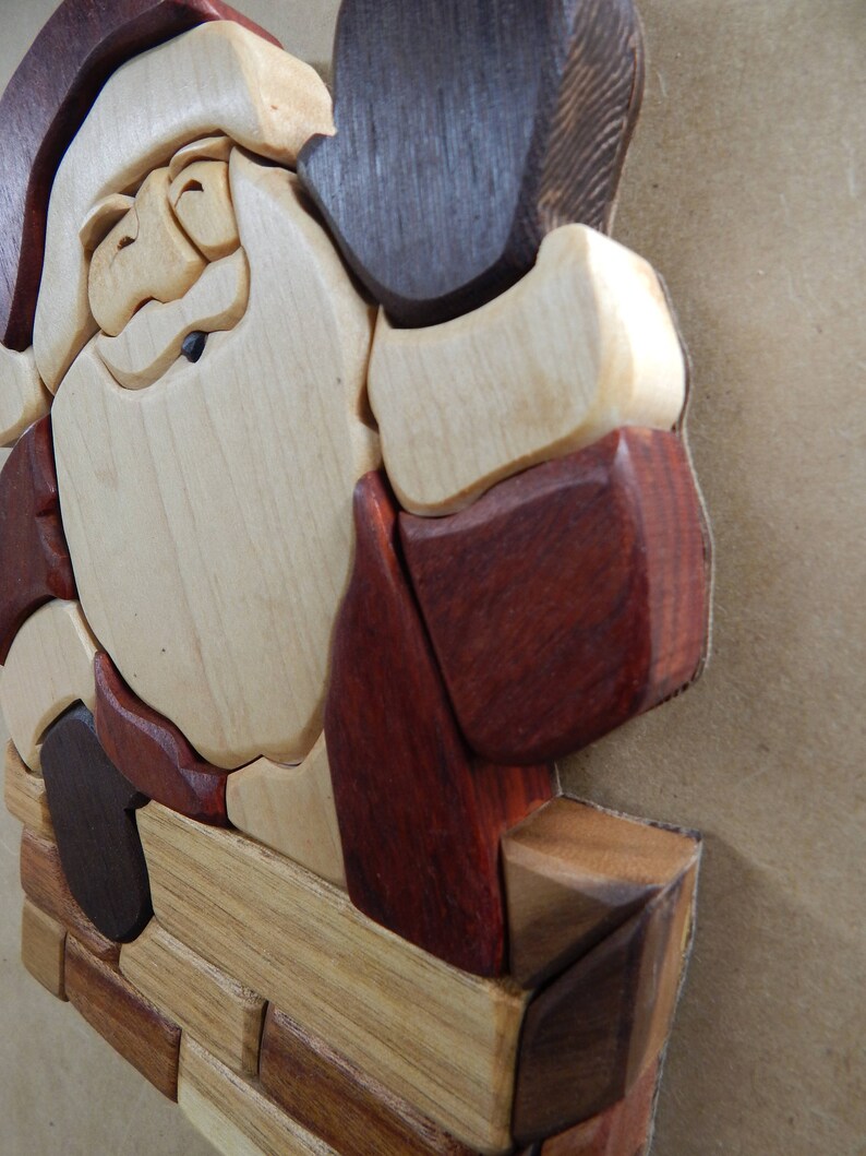 Santa Claus in Chimney Wood Intarsia Wall hanging Handcrafted | Etsy