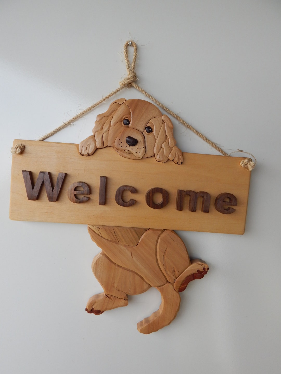 Golden Puppy Welcome Sign Wood Intarsia Handcrafted Wall - Etsy Ireland