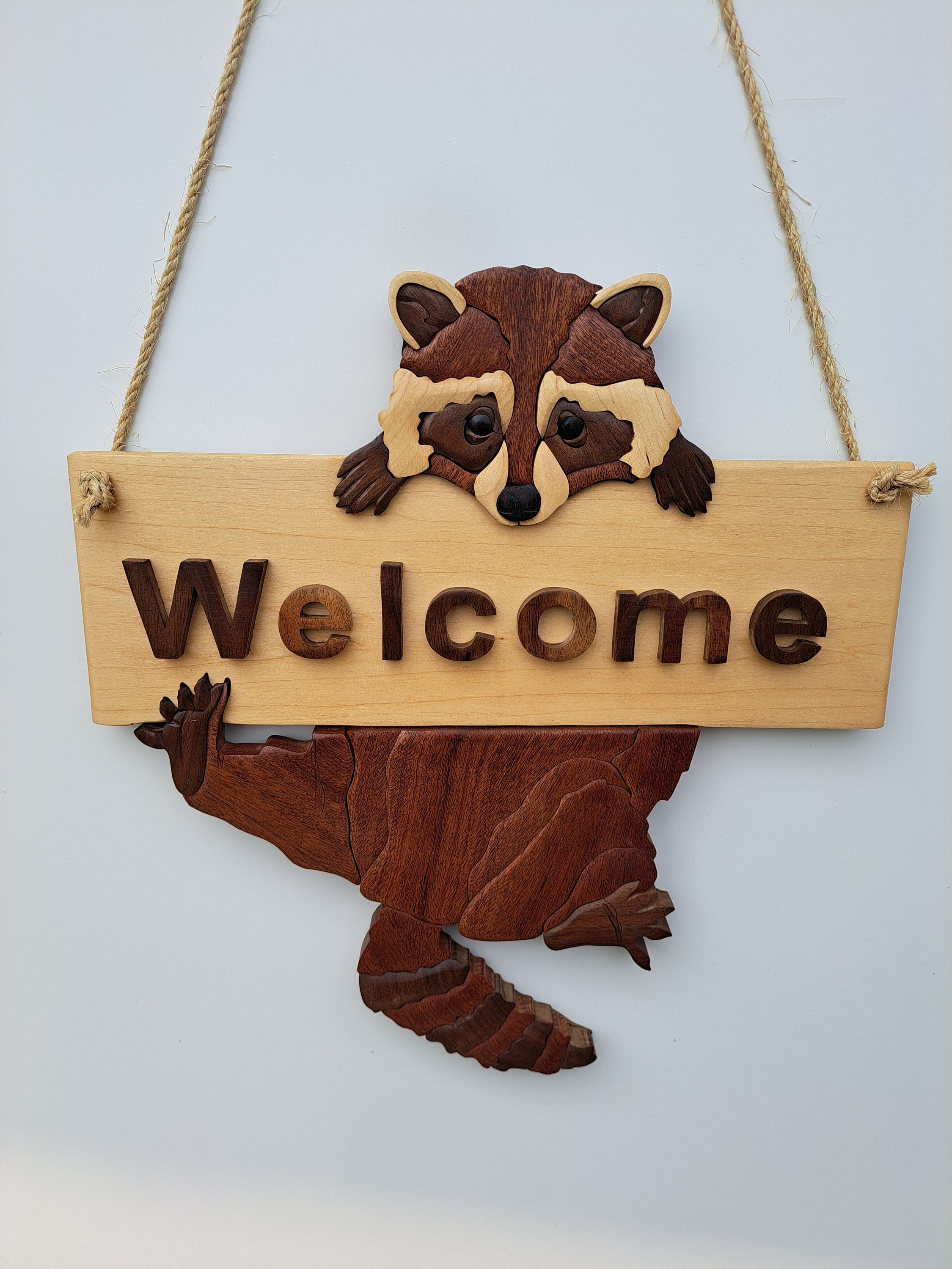 Raccoon Sign, Wood Intarsia Wall Hanging Handcrafted Scroll Saw Art - Etsy