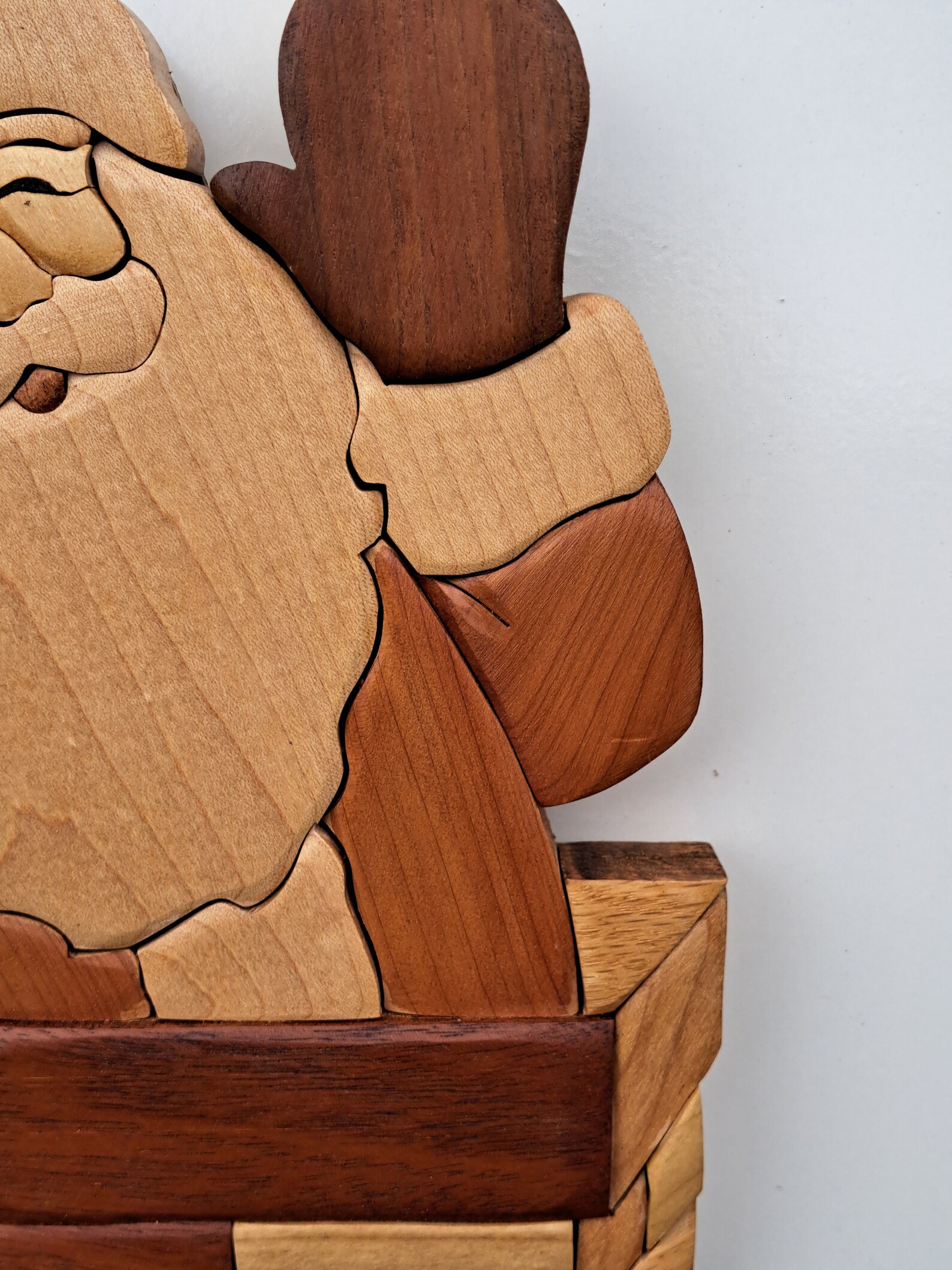 Santa Claus in Chimney, Wood Intarsia Wall Hanging Handcrafted Scroll ...