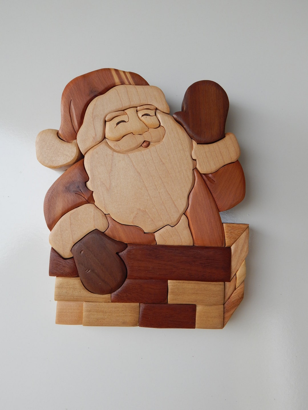 Santa Claus in Chimney Wood Intarsia Wall Hanging Handcrafted - Etsy
