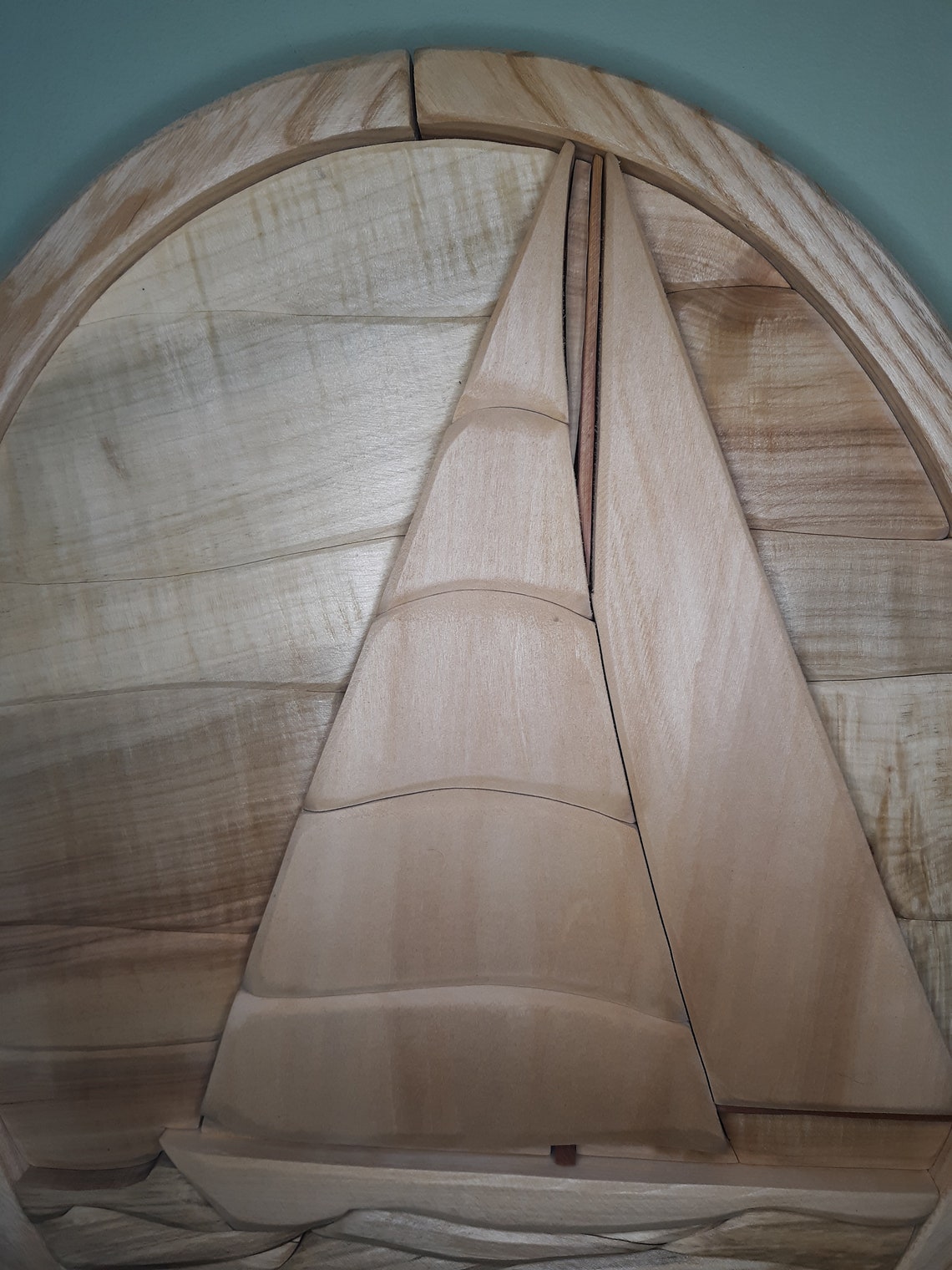 Sailboat on water Wood Intarsia Wall Hanging Scroll Saw Art | Etsy