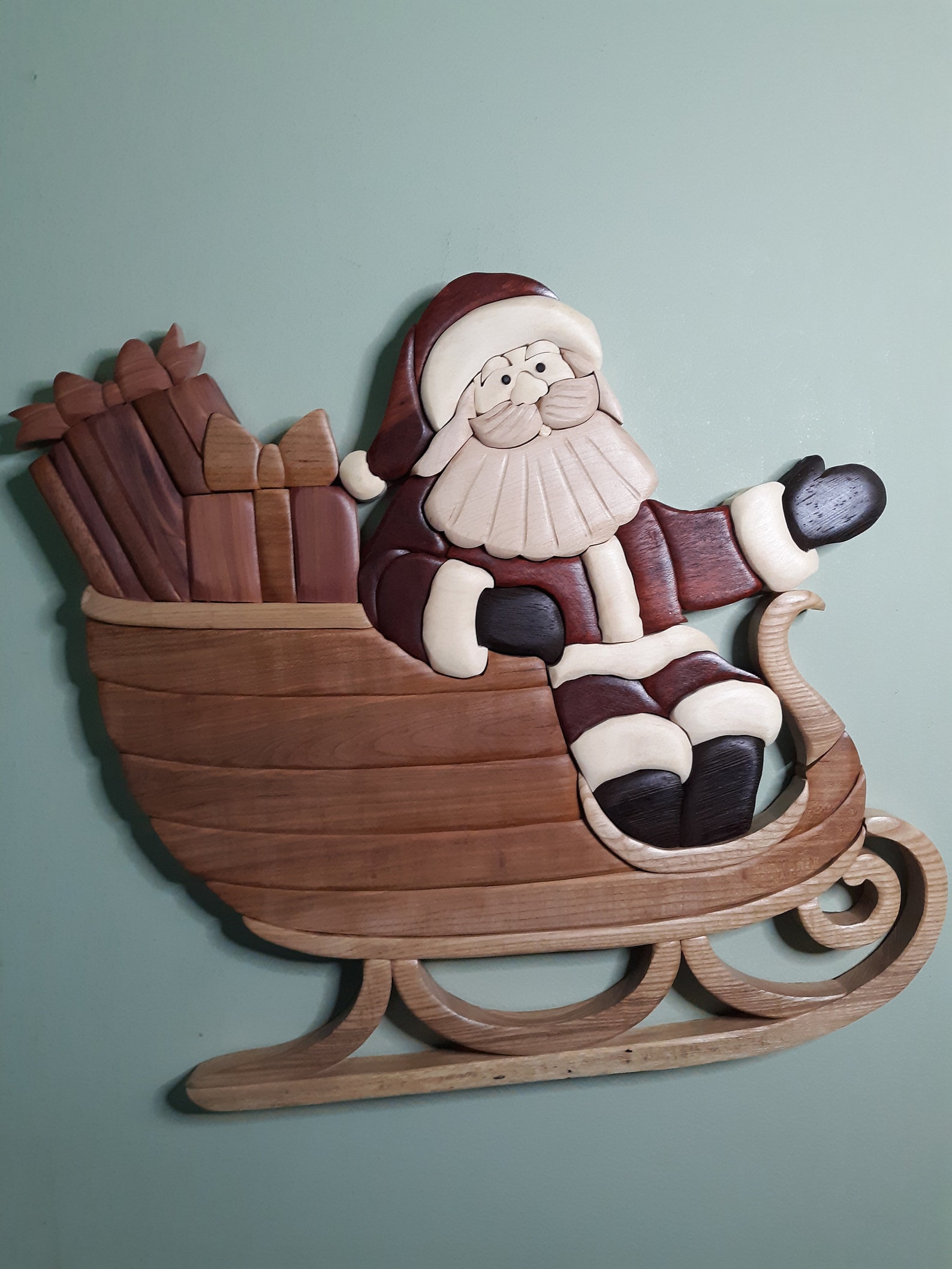 Santa in Sleigh Wood Intarsia Wall Hanging Scroll Saw Art - Etsy