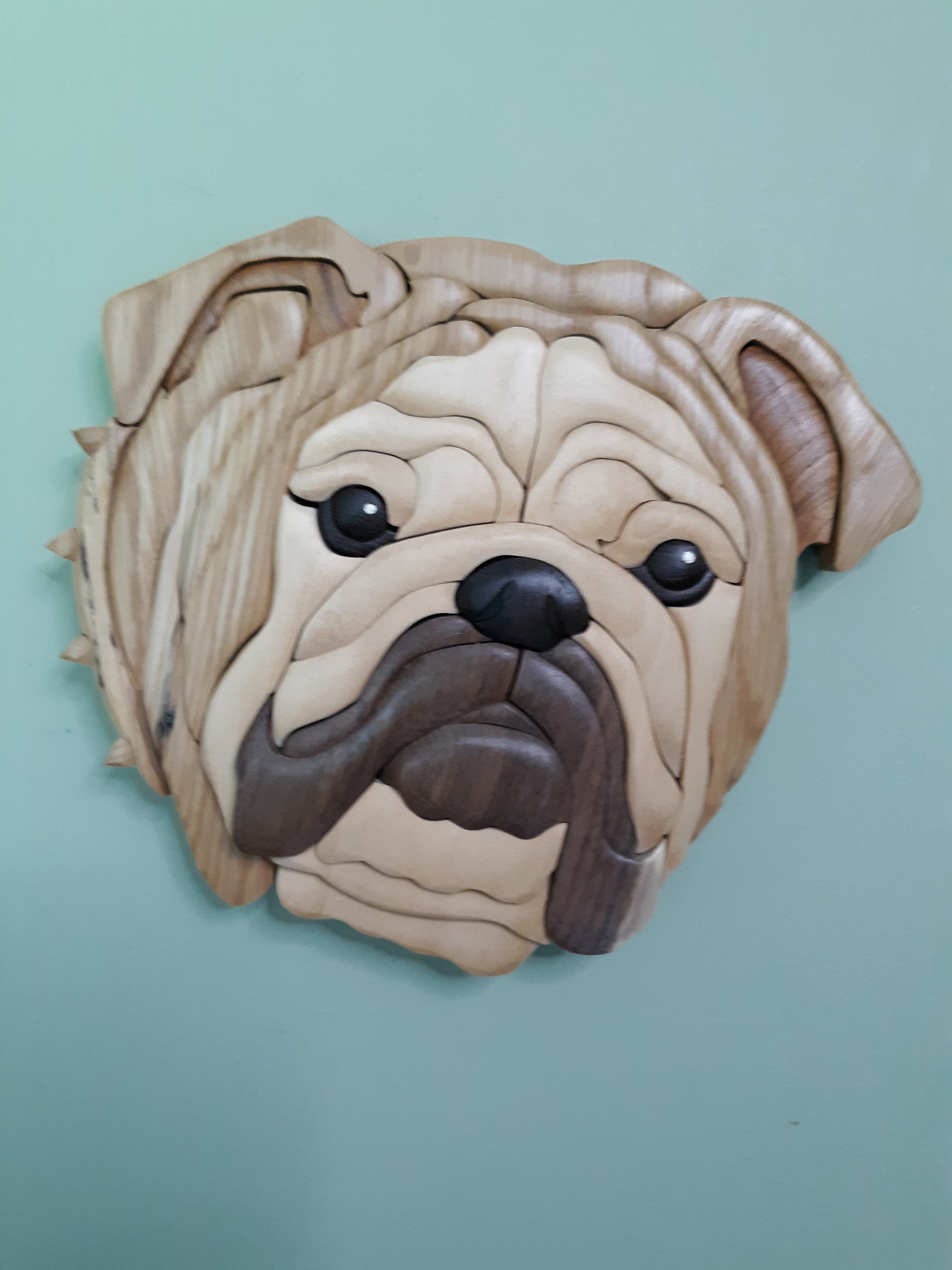 Bulldog Face Wood Intarsia Wall Hanging Handcrafted Scroll - Etsy