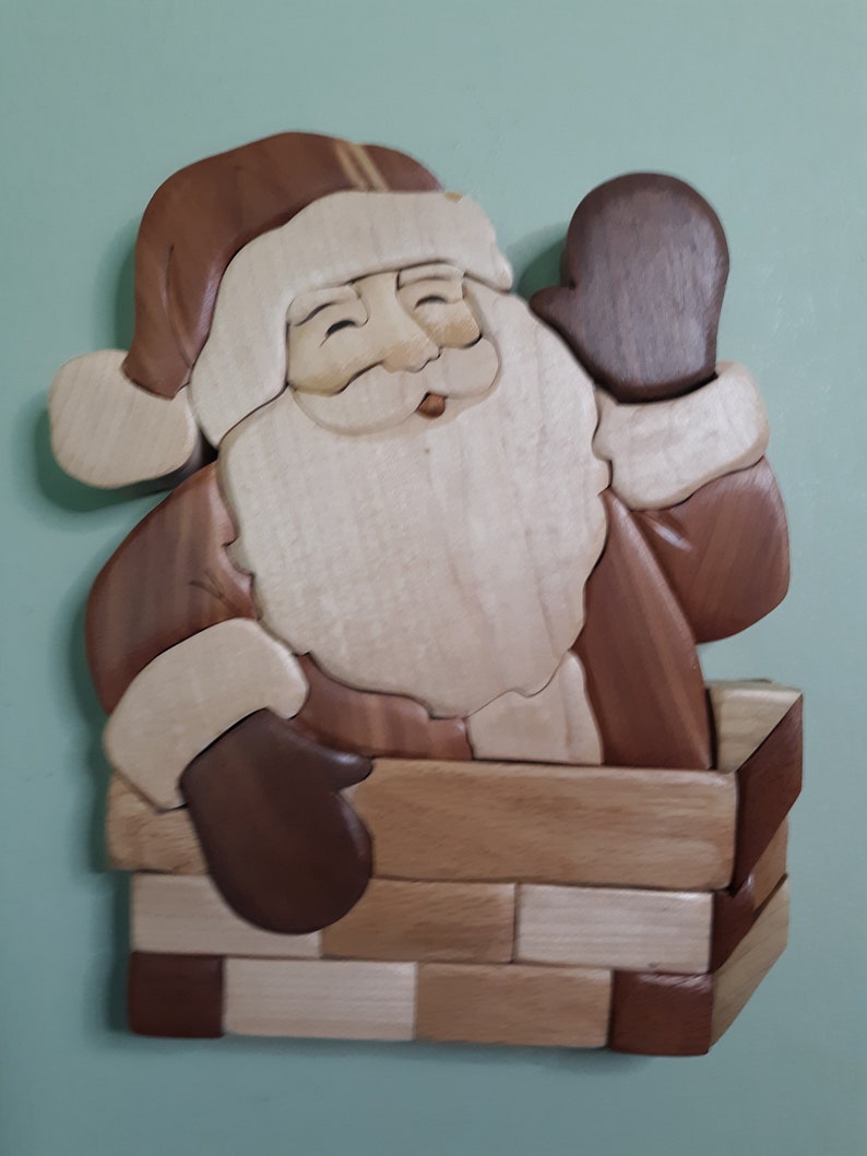 Santa Claus in Chimney Wood Intarsia Wall Hanging Handcrafted - Etsy
