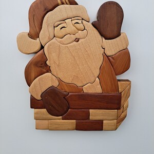 Santa Claus in Chimney, Wood Intarsia Wall Hanging Handcrafted Scroll ...